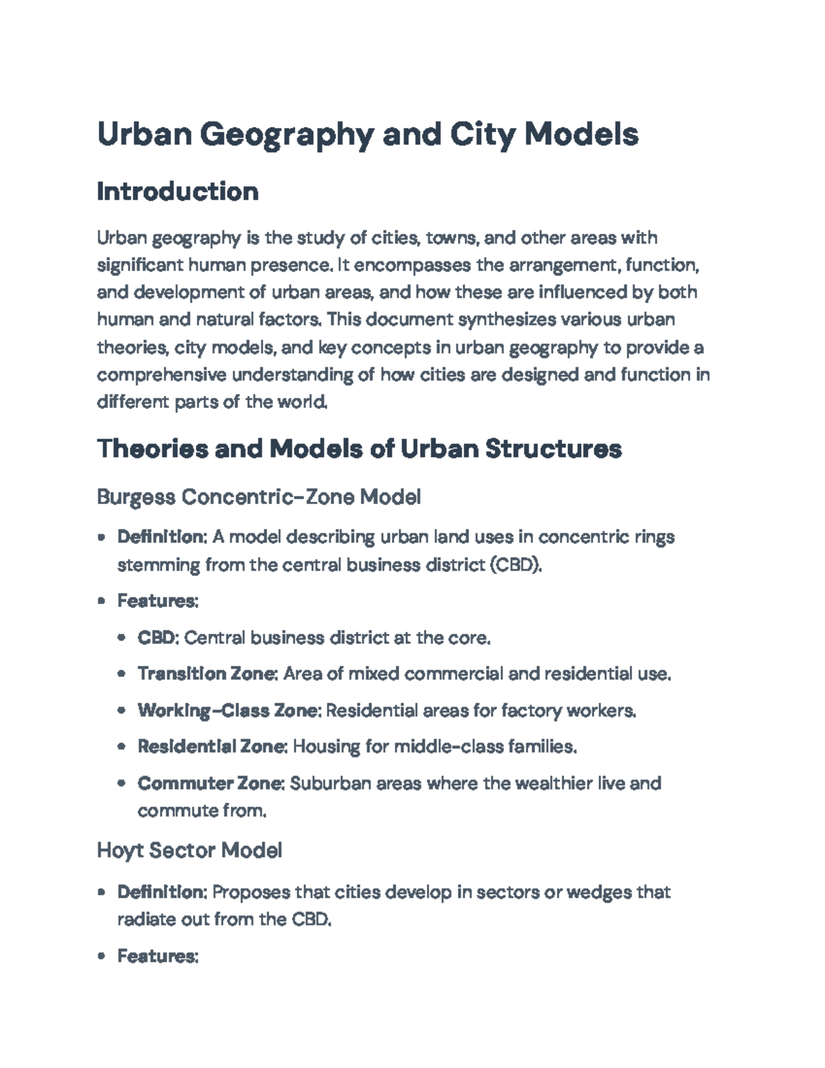 Urban Geography and Theoretical Models Analysis for Urban Planning ...