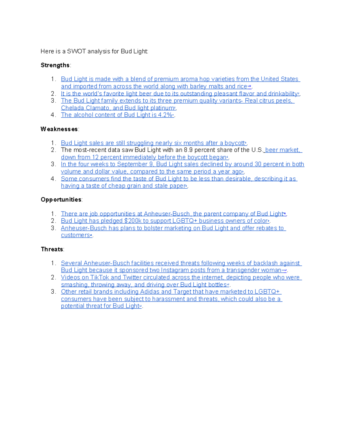 Bud Light SWOT Analysis: Strengths, Weaknesses, Opportunities & Threats ...
