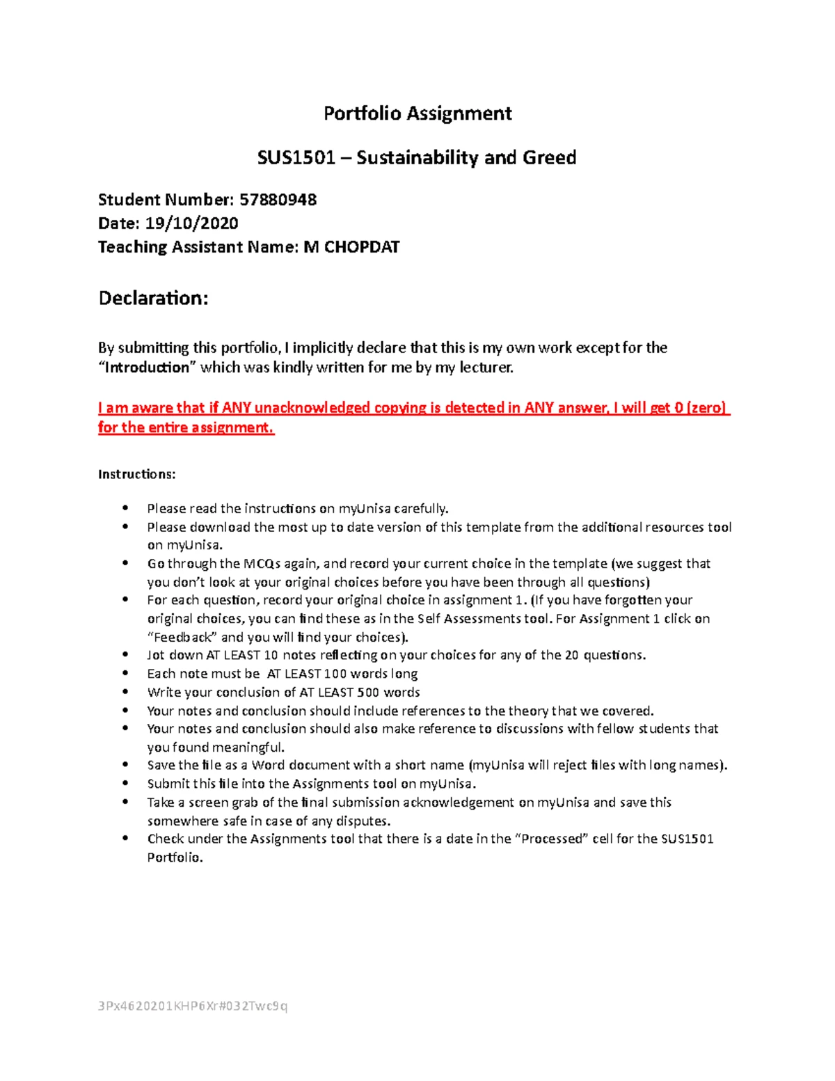 Assign 3 - SUS1501 Assignment 3 Student number- 1. Which is the most ...