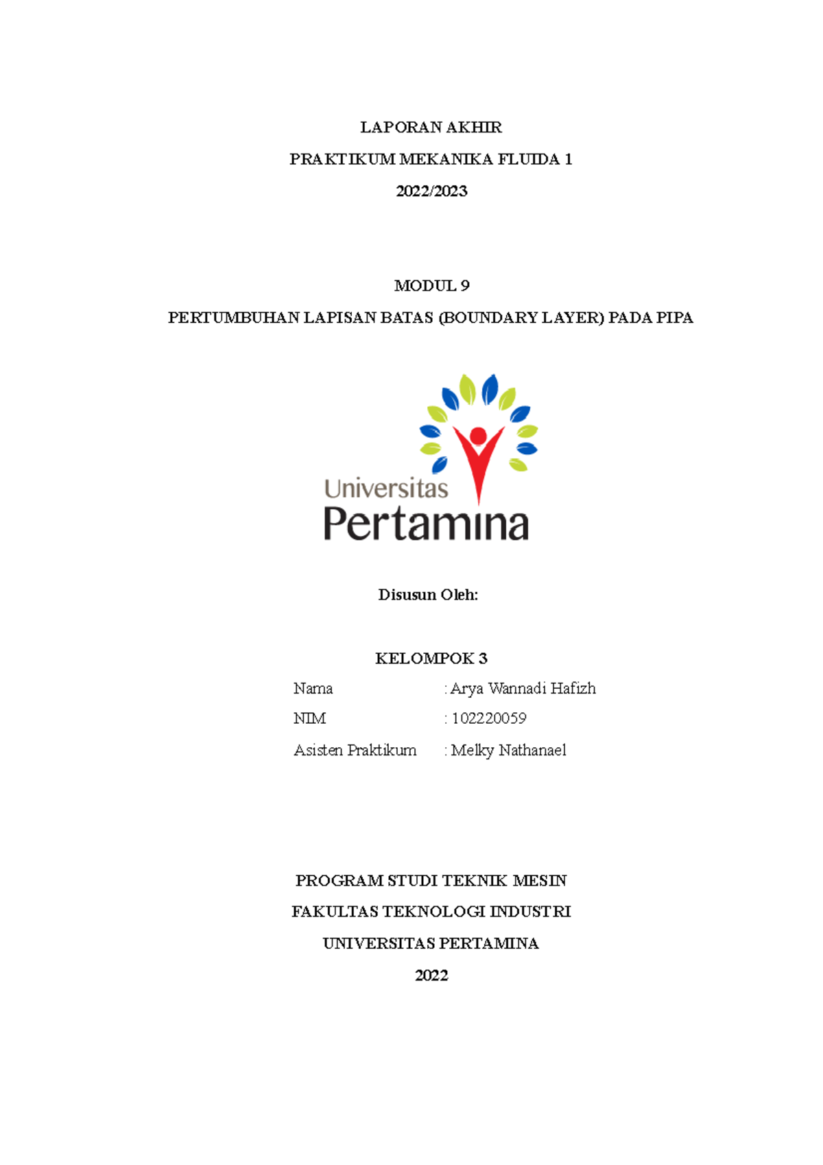Laporan Praktikum Mekanika Fluida I Modul 9: Pertumbuhan Lapisan Batas - Studocu