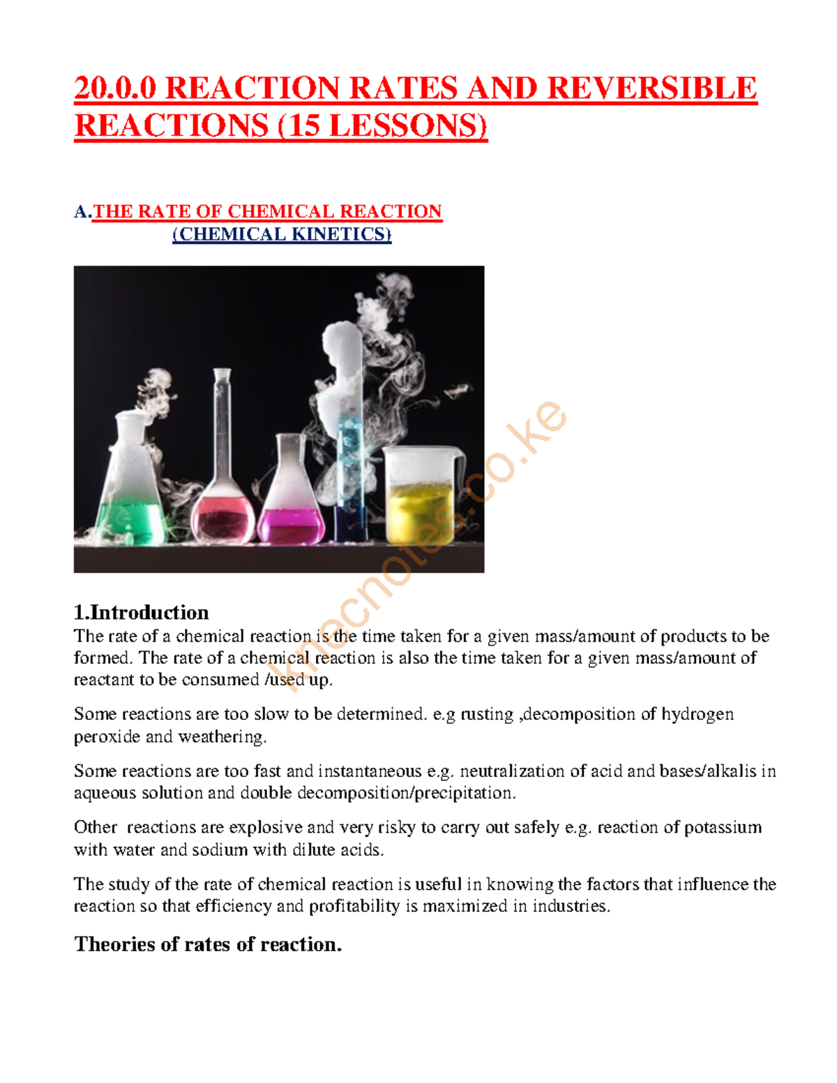 Reaction Rates and Reversible Reactions (EC 20.0.0) - Lesson Notes ...