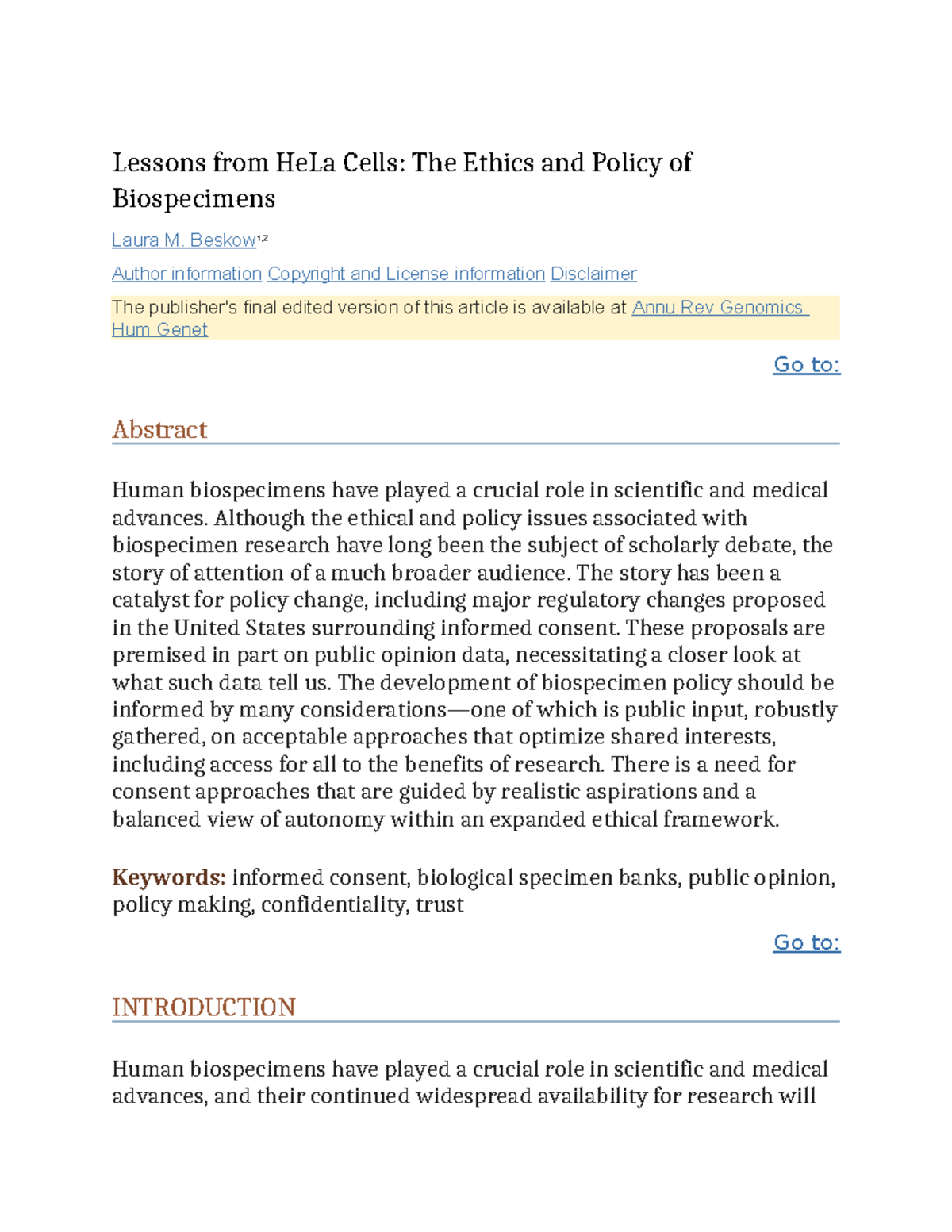 HeLa Cells: Ethical Considerations & Policy Impacts in Biospecimen ...