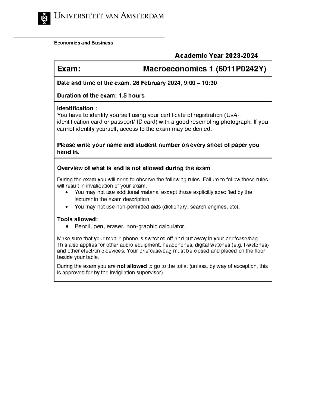 20232024 6011P0242Y Macroeconomics Midterm Exam Guidelines and Content ...