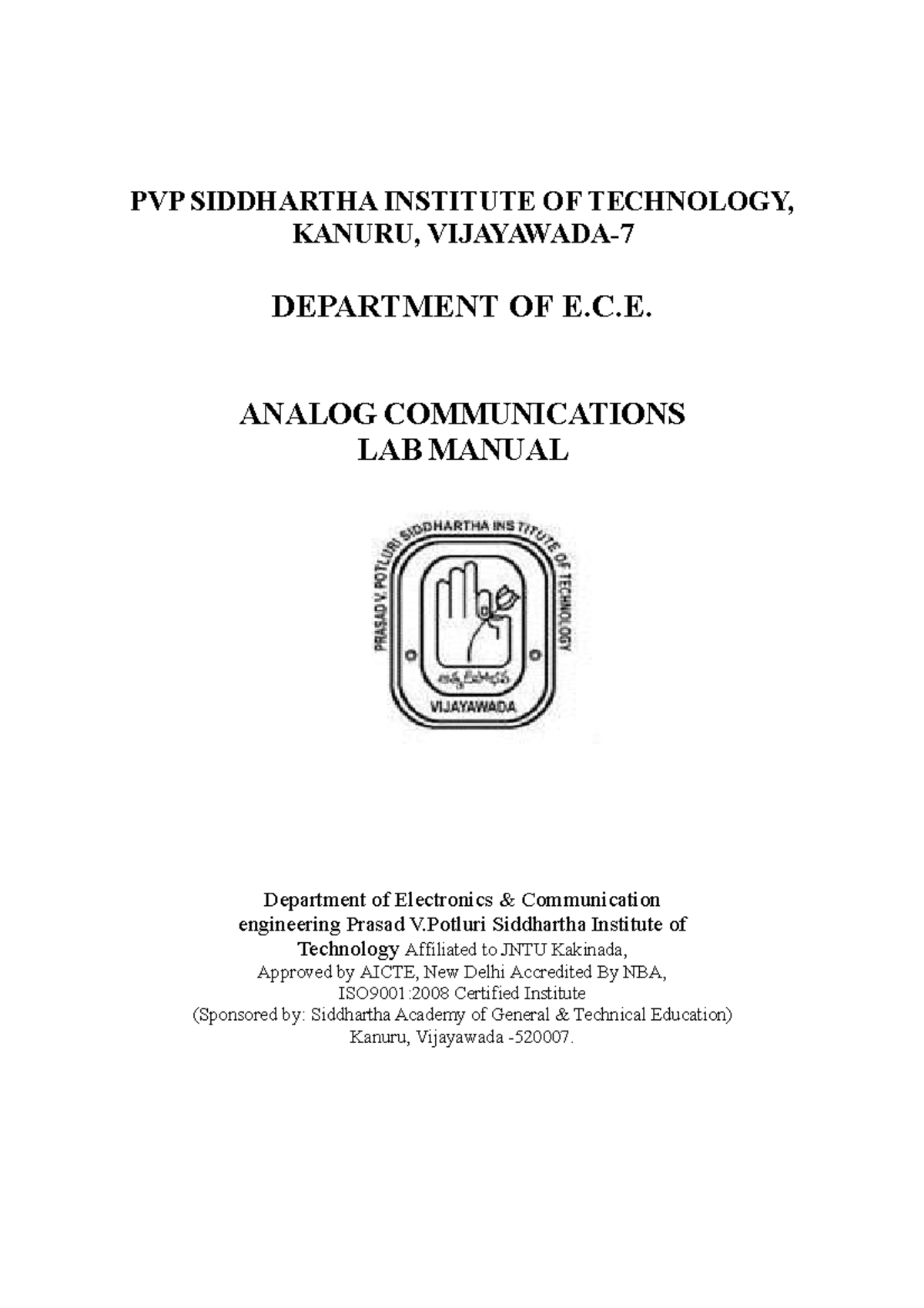 E.C.E. Analog Communications Lab Manual for Experiments and Procedures - Studocu