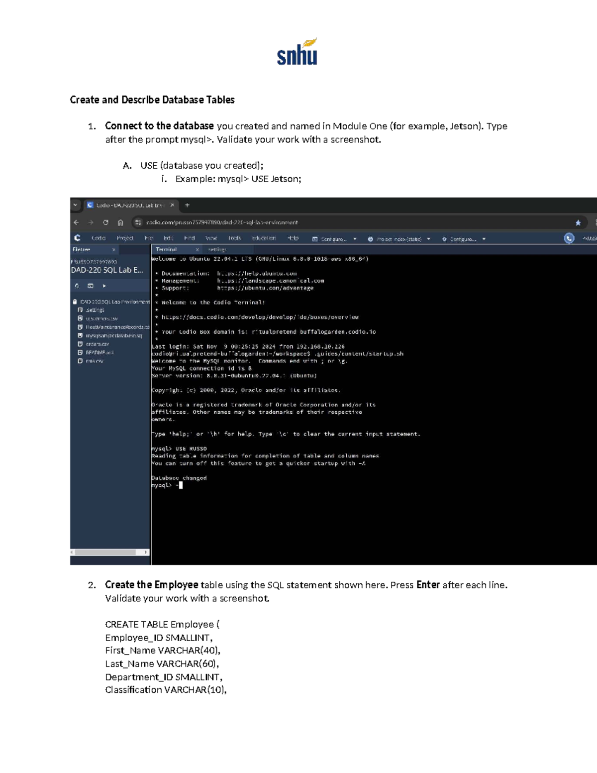 DAD 220 Module Two Lab: Creating and Managing Database Tables - Studocu