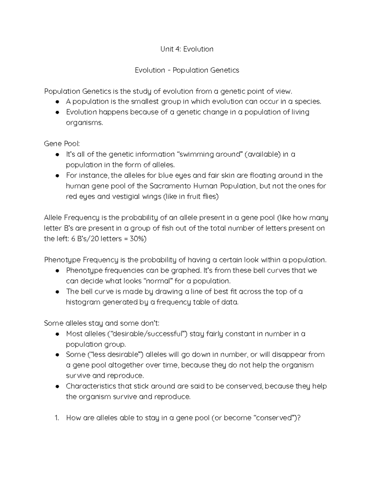 Unit 4: Population Genetics and Evolutionary Mechanisms Explained - Studocu