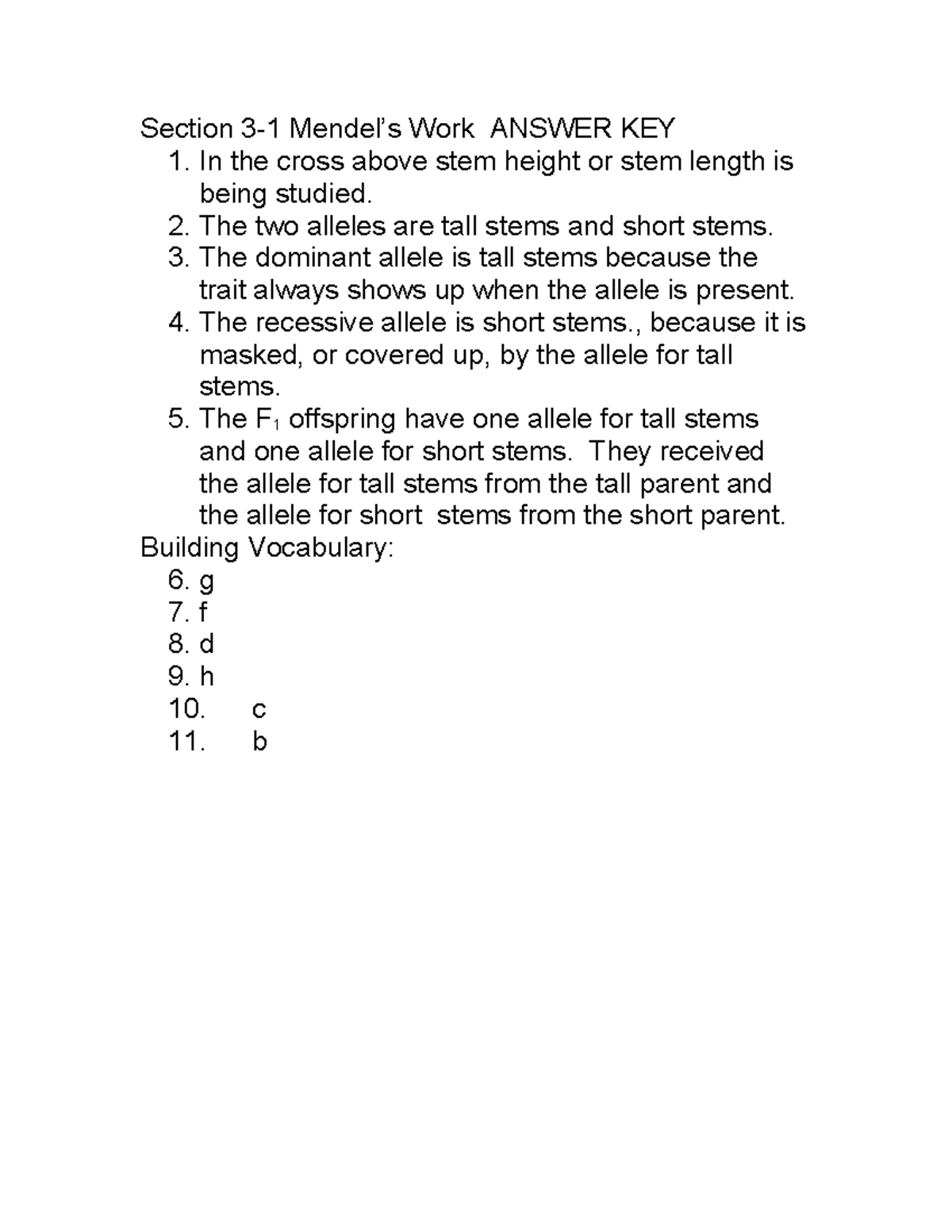 Section 3-1 Mendel's Work Answer Key - Genetics Insights - Studocu
