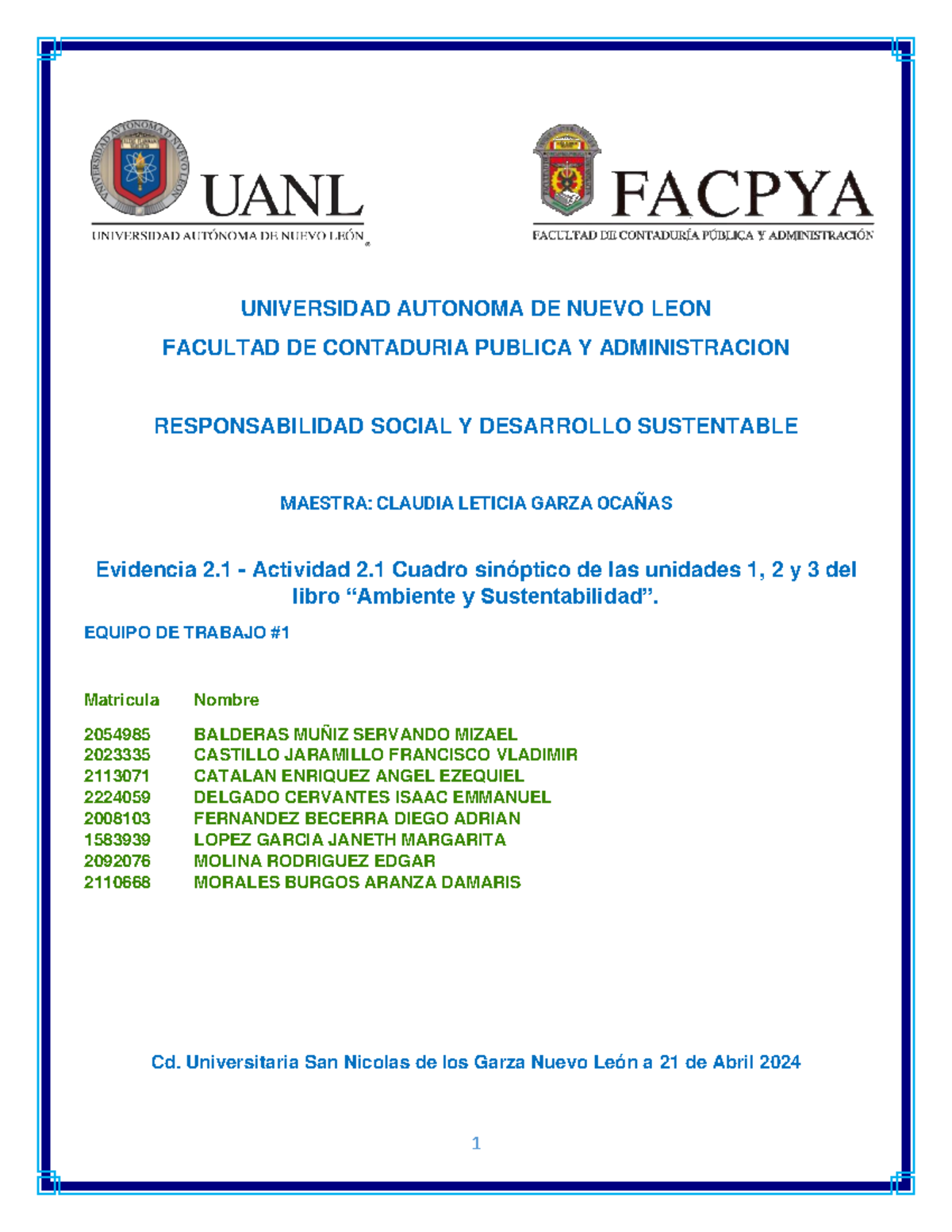 EV2 - Cuadro sinptico de las unidades 1,2 y 3 - UNIVERSIDAD AUTONOMA DE NUEVO LEON FACULTAD DE ...