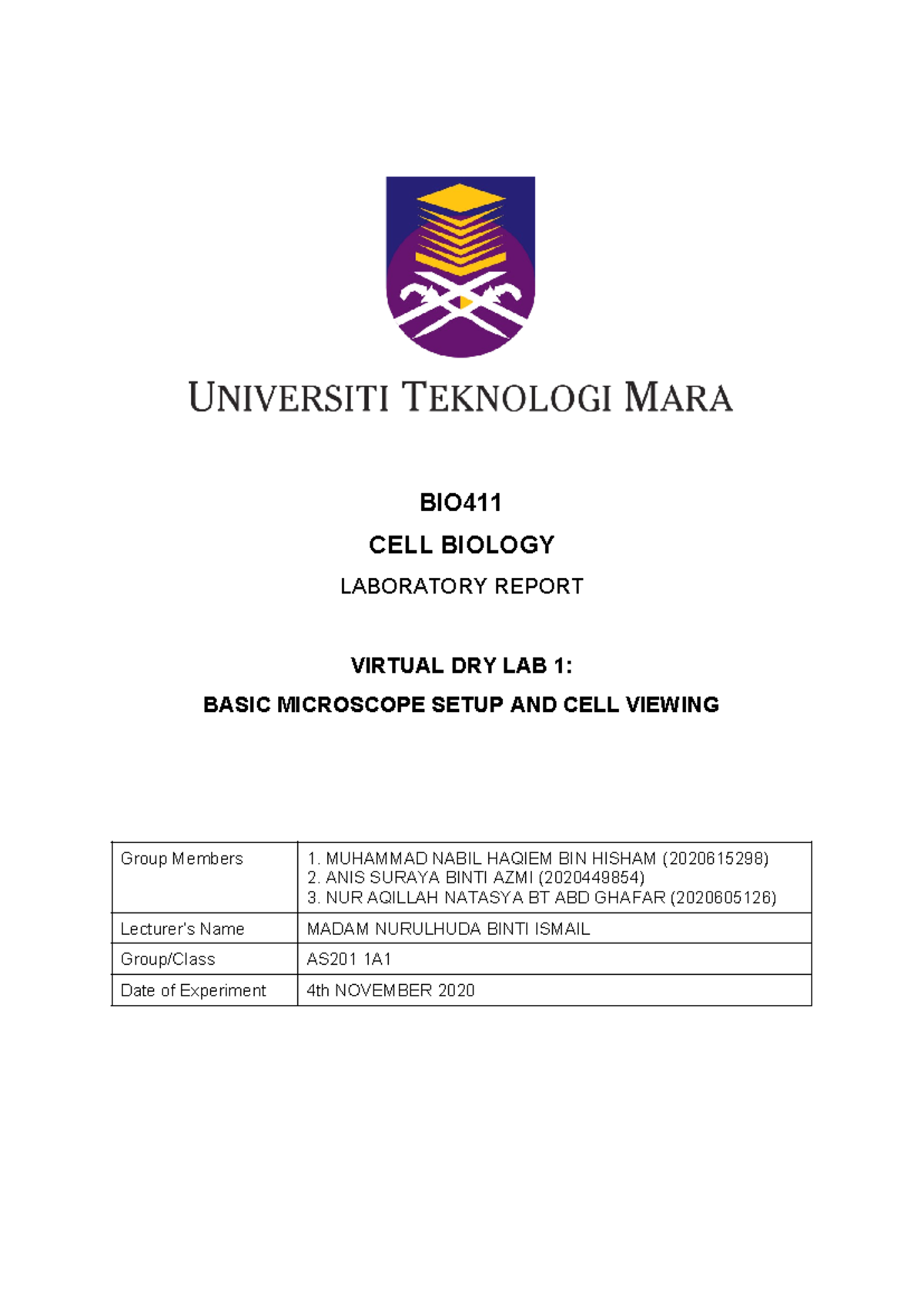 semester 1 cell biology bio411-lab-report-1-pdf-free - BIO CELL BIOLOGY ...