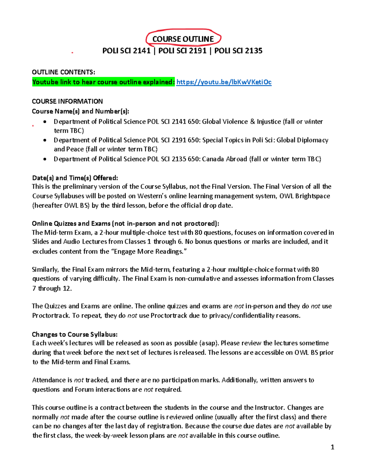 POLI SCI 2141: Syllabus for Global Violence & Injustice Course - Studocu