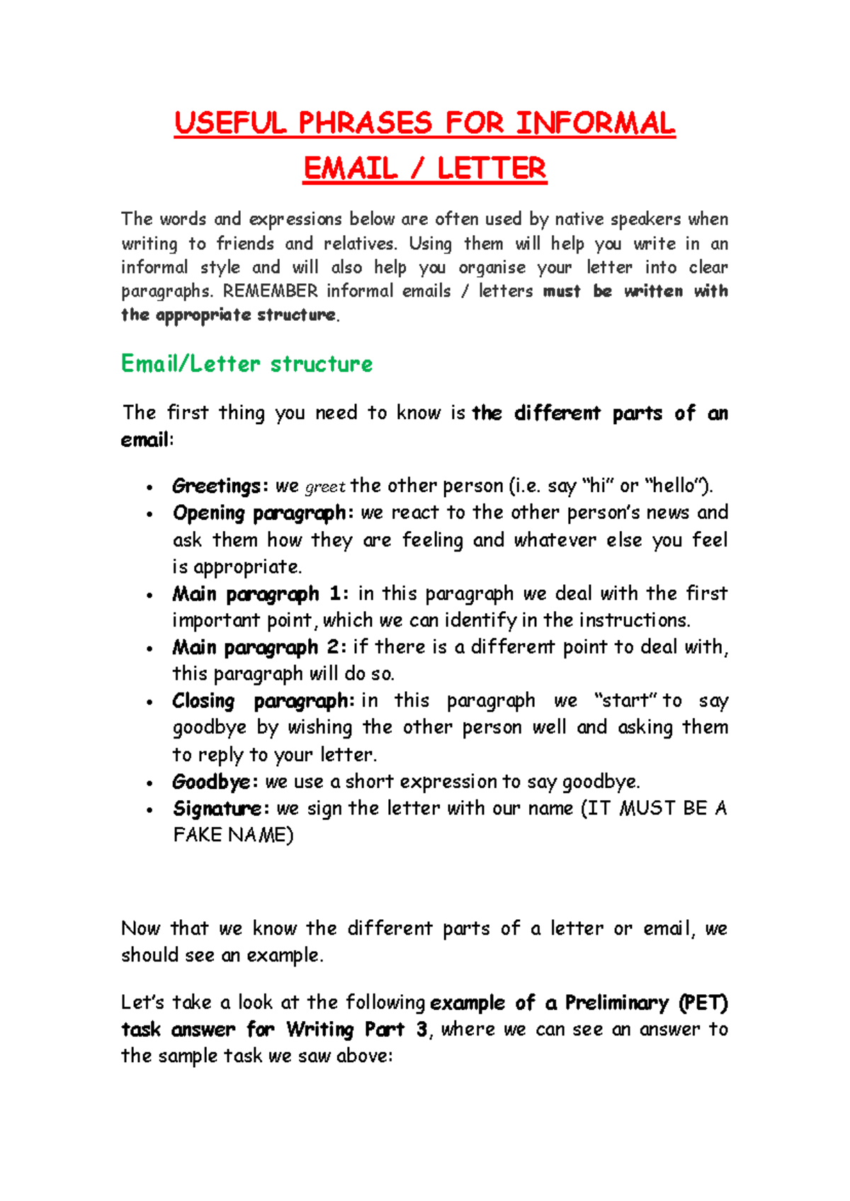 Useful Phrases for Writing Informal Emails and Letters - Studocu