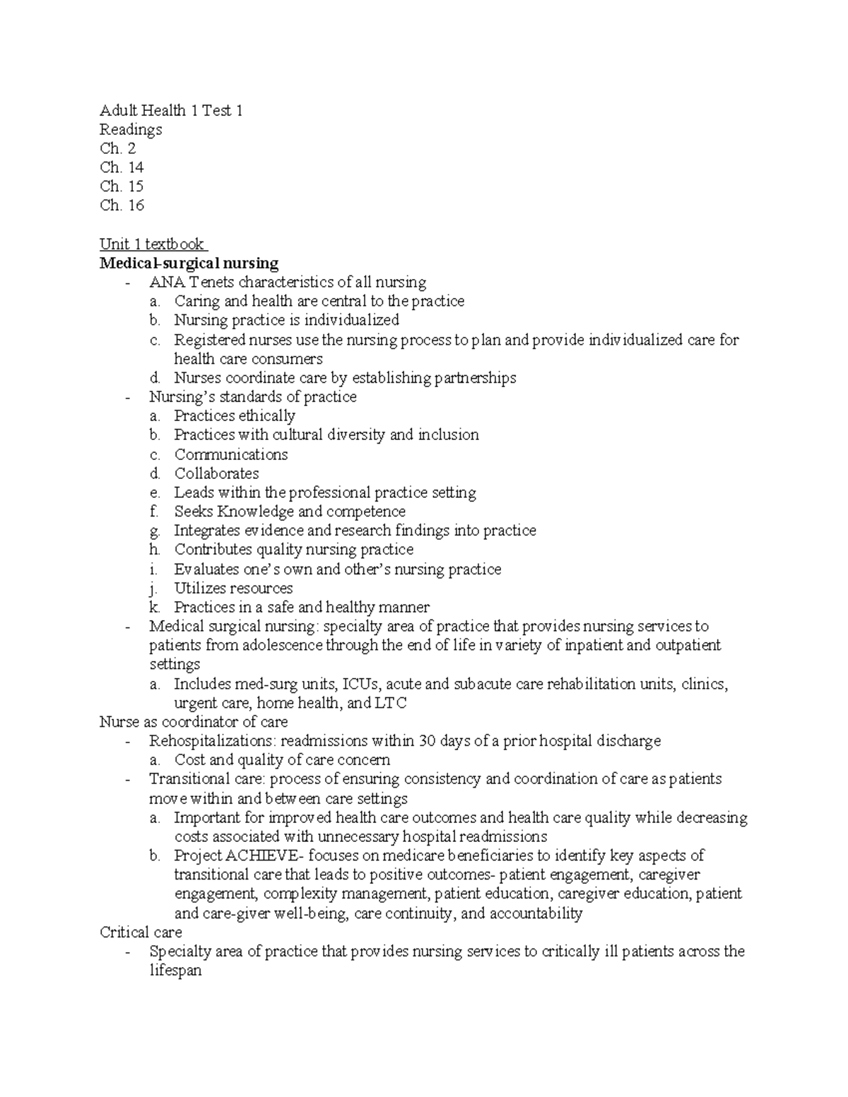 Adult Health 1 Test 1 Study Notes: Nursing Fundamentals & Diabetes ...