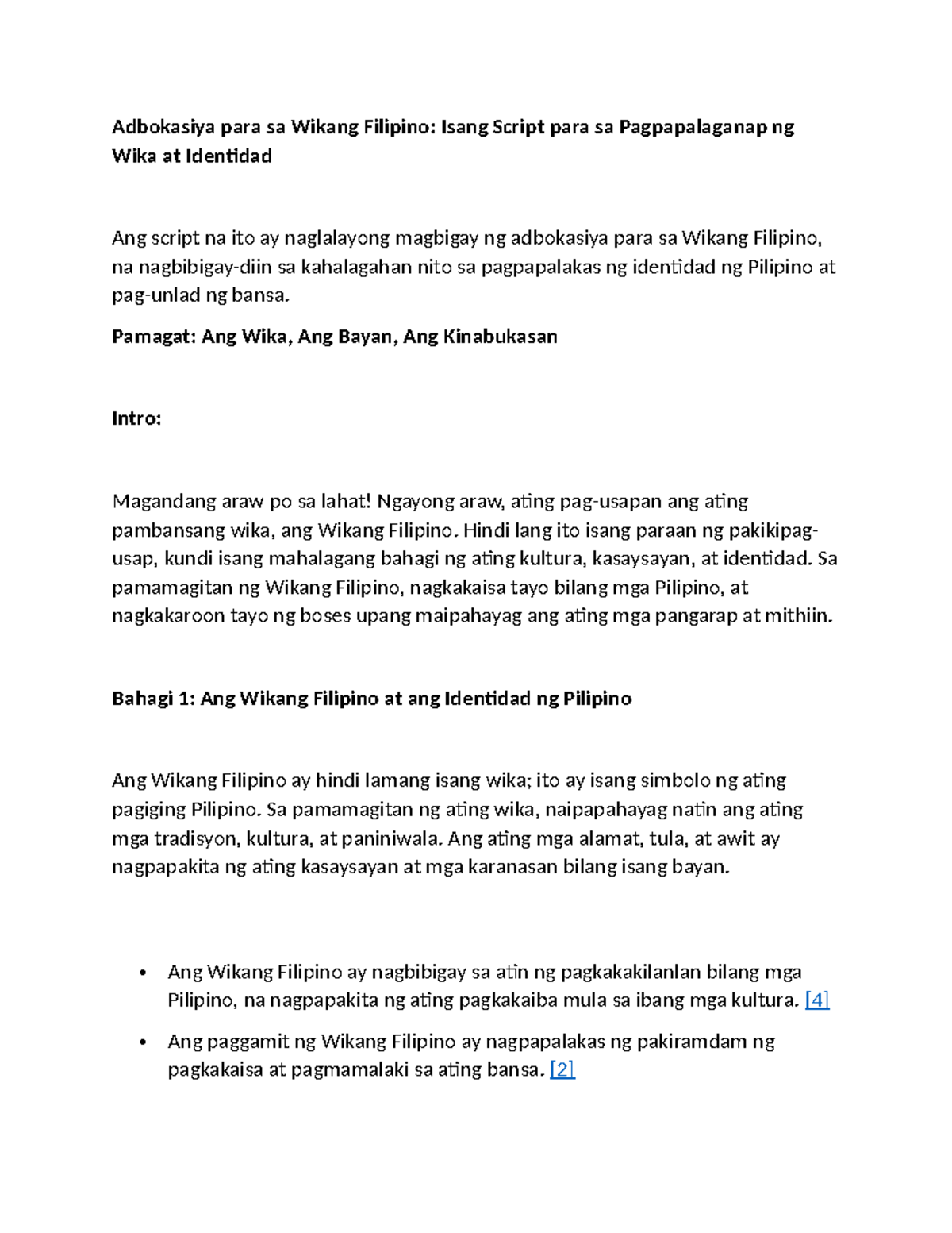 Adbokasiya para sa Wikang Filipino: Isang Script para sa Pagsusuri ...