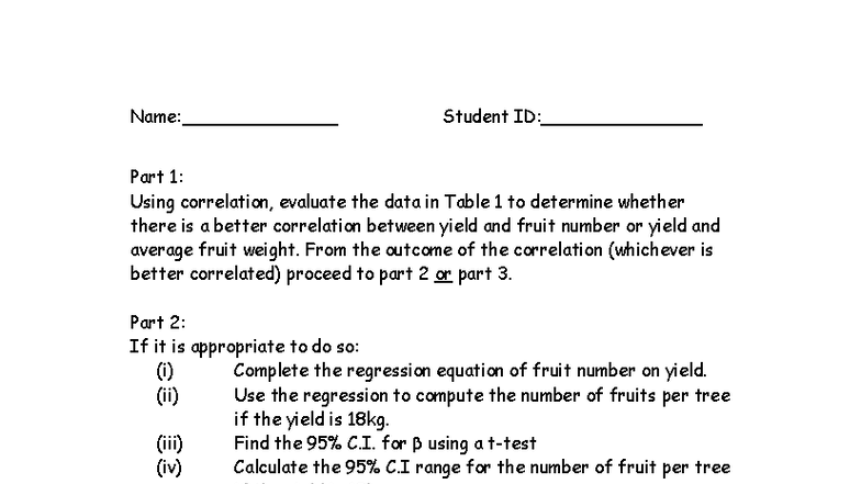 Correlation & Regression Analysis Worksheet (C.Traas, 2025) - Studocu