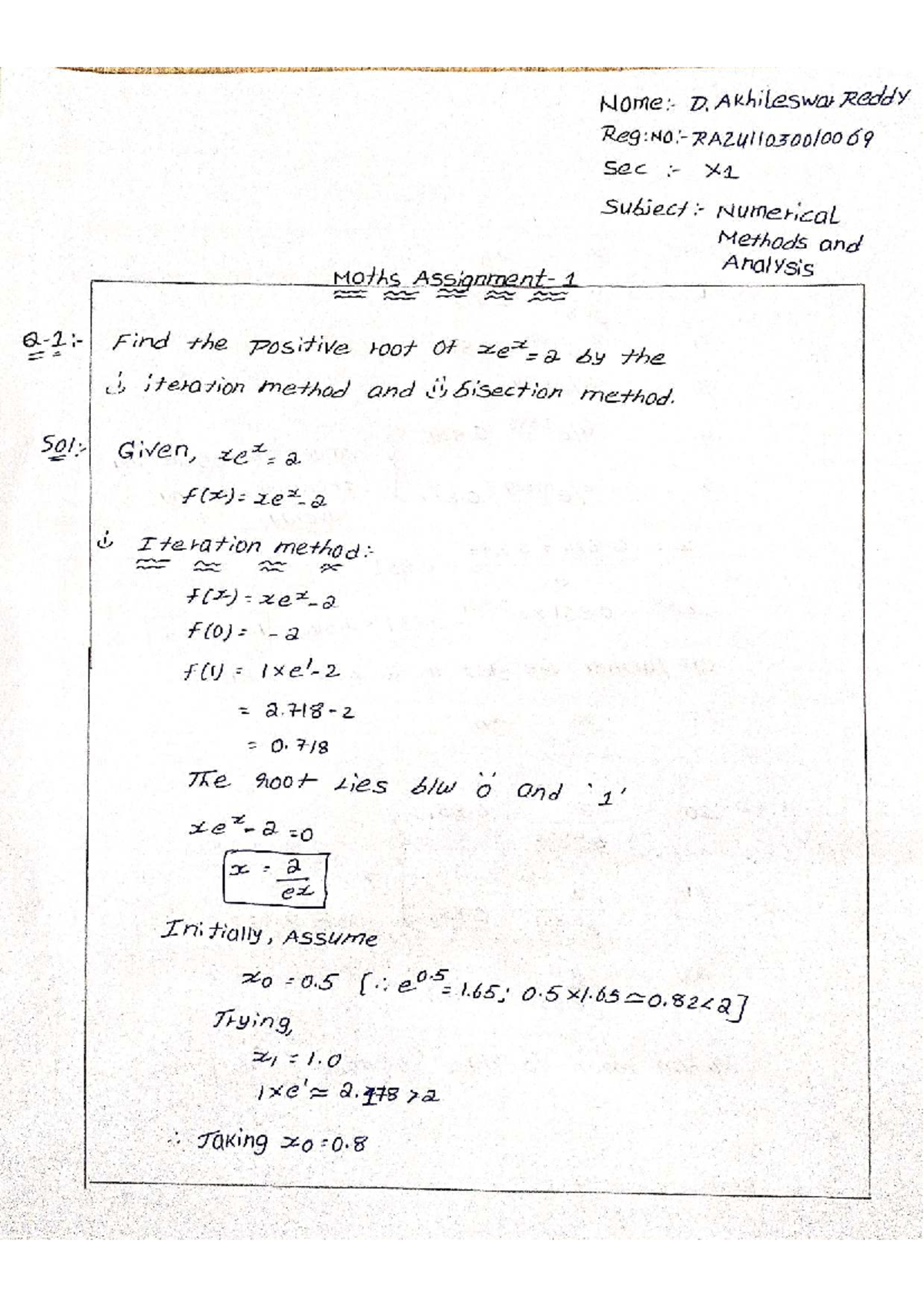 Numerical Methods And Analysis Ra2u11030010069 Maths Assignment 1