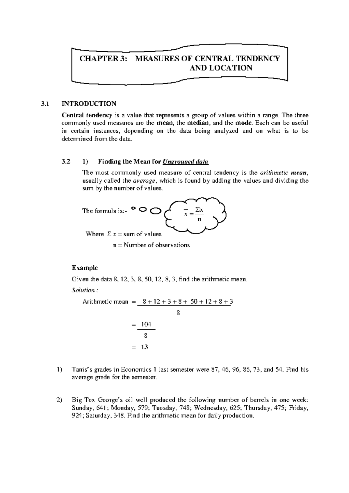 Chapter 3 - Introduction to Statistics - 3 INTRODUCTION Central ...