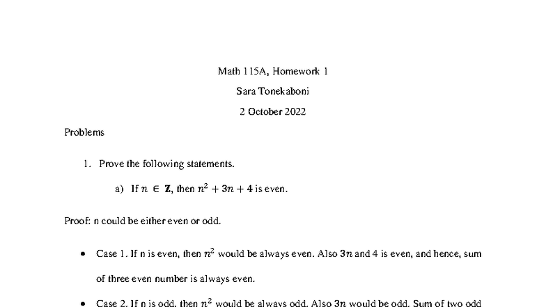 Math 115A, Homework 1: Proofs and Vector Space Concepts - Studocu