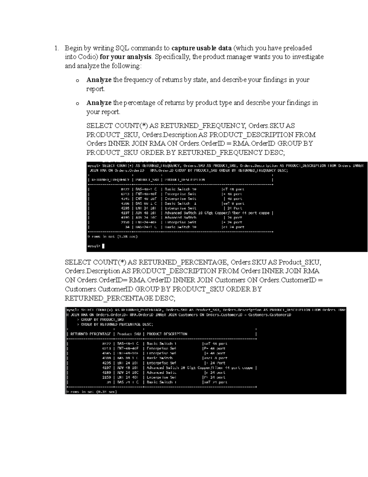 DAD 220 Project 2: SQL Analysis of Product Returns Data - Studocu