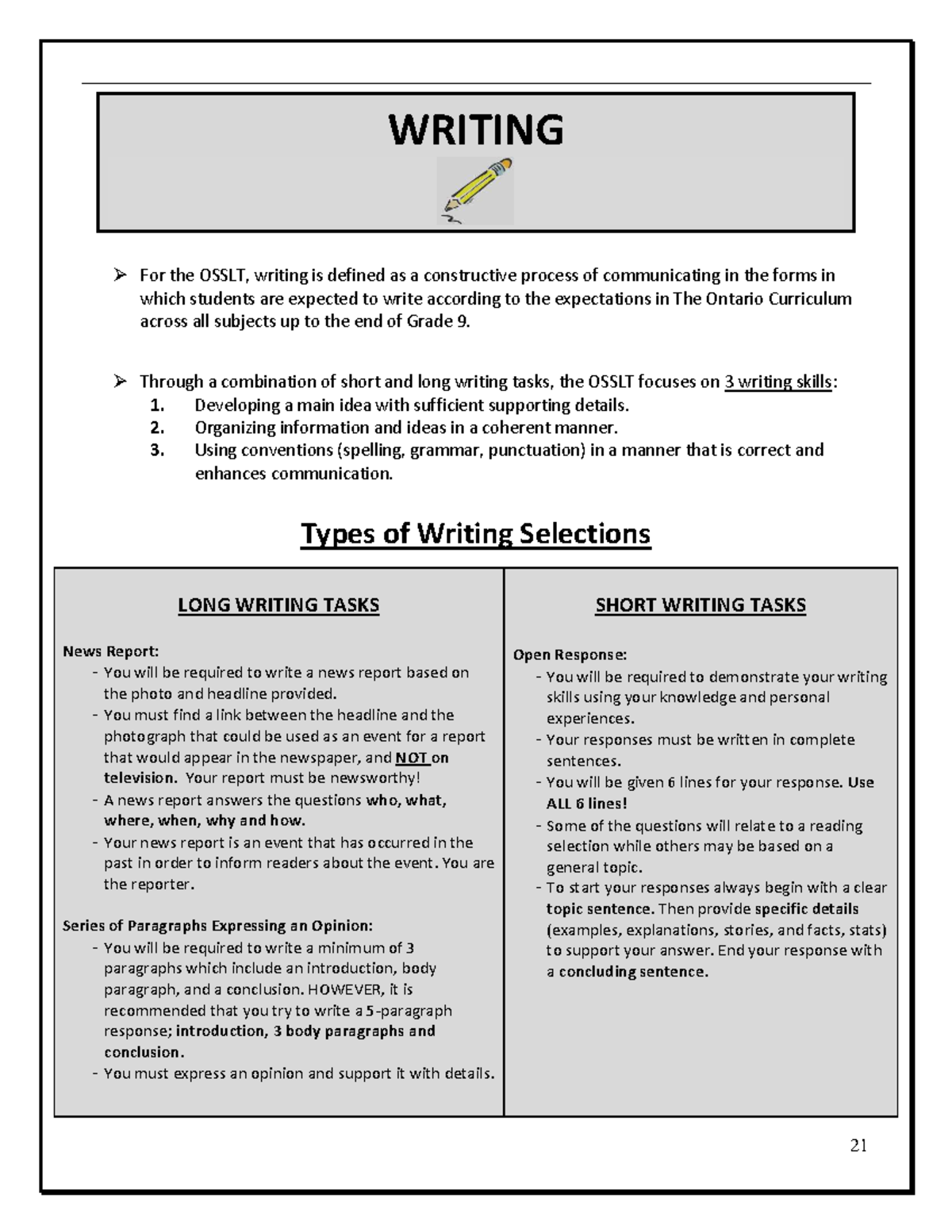 OSSLT Writing: News Report Activity Guidelines and Tips - Studocu