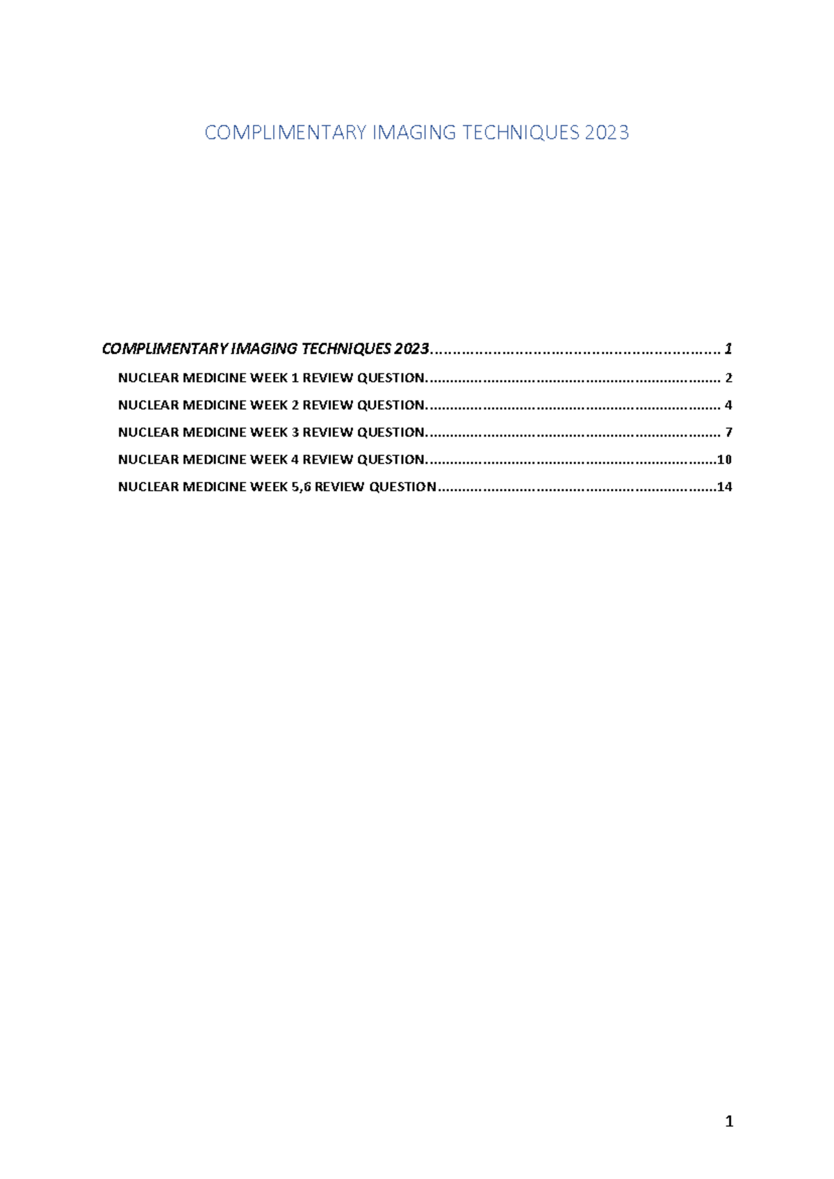 Nuclear Medicine Review Questions: Weeks 1-6 Comprehensive Guide - Studocu