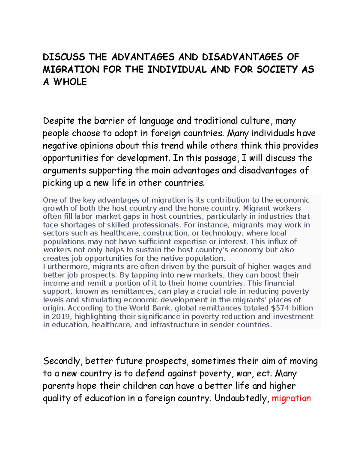 Migration: Pros and Cons for Individuals and Society as a Whole - Studocu
