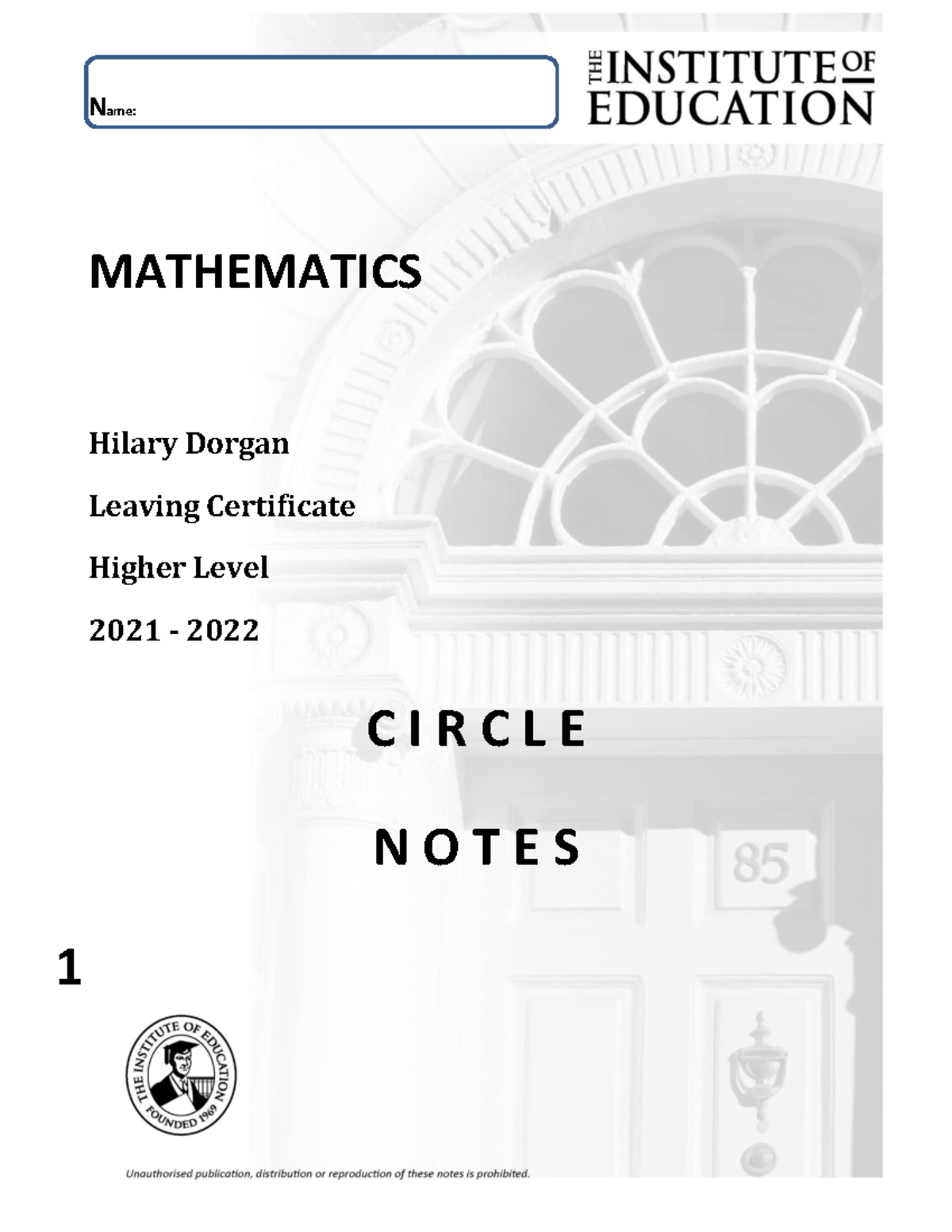 1- Circle-Notes - Analytical geometry - Name: MATHEMATICS Hilary Dorgan ...