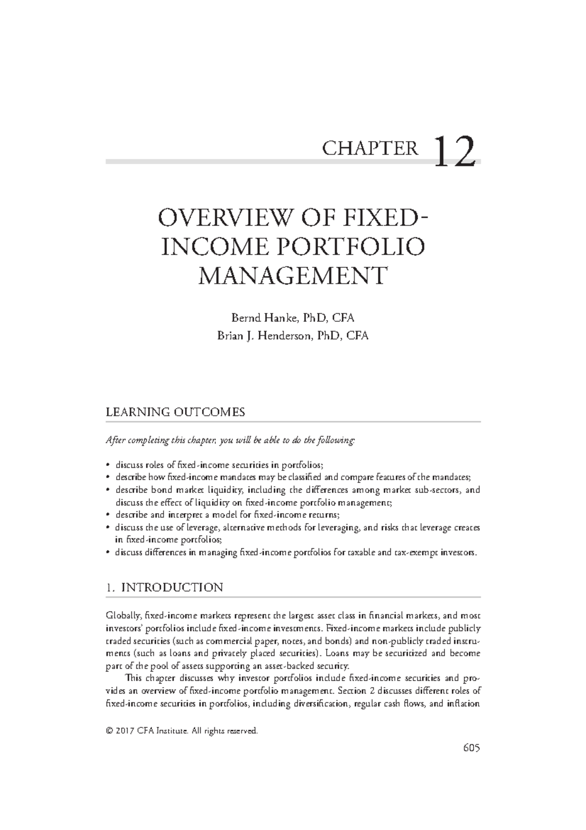 CH. 12 OVERVIEW OF INCOME PORTFOLIO MANAGEMENT: FIXED INCOME ANALYSIS ...