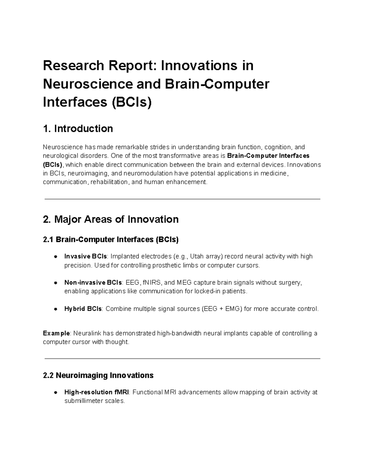 Research Report: Innovations in Neuroscience & BCIs - Studocu