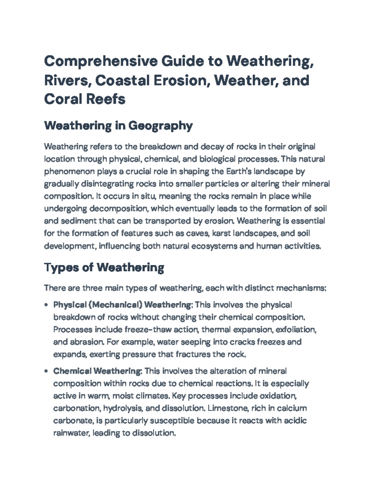 Comprehensive Guide to Weathering, Erosion, and Coral Reefs (GEOG 101 ...