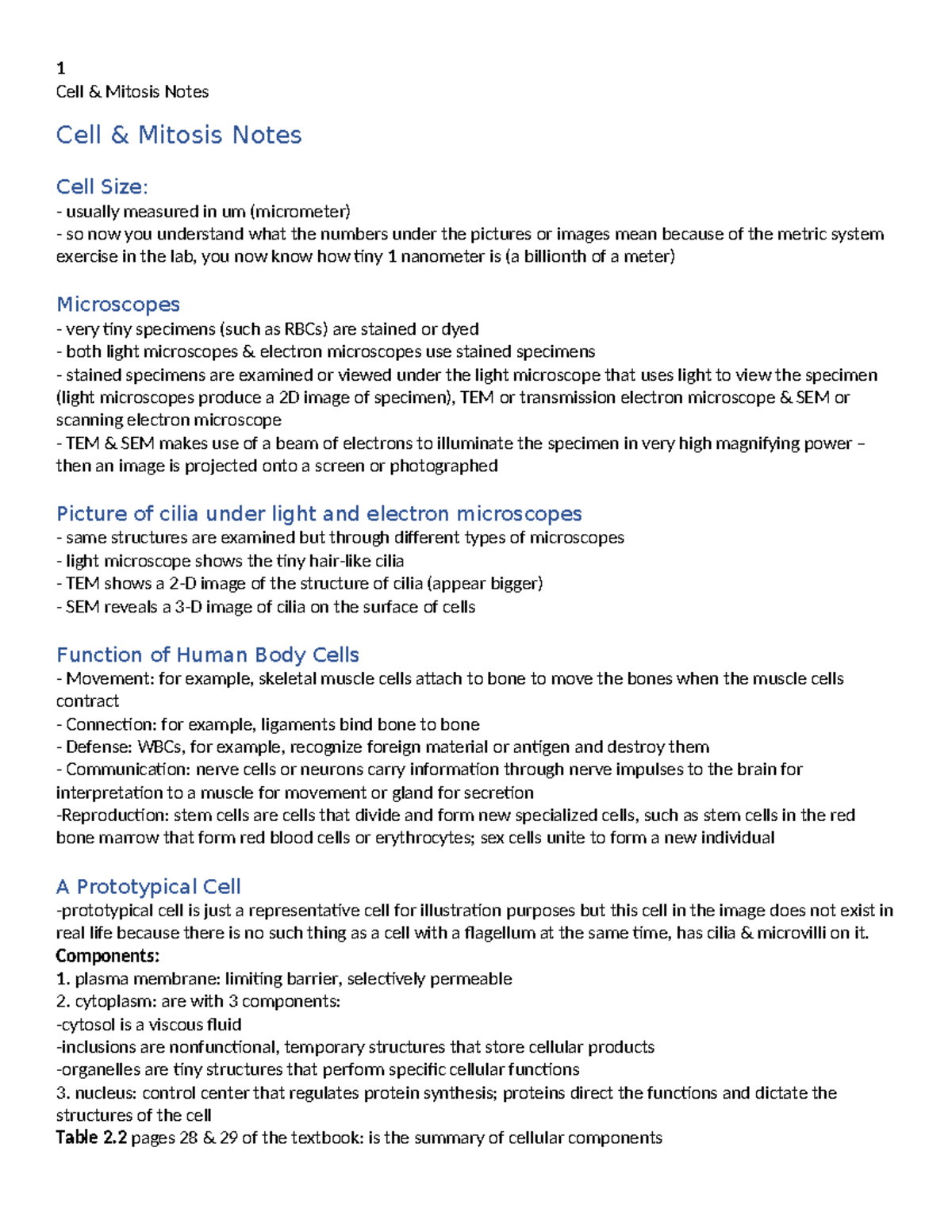 Cell & Mitosis Notes: Understanding Cell Cycle and Function (BIO101 ...