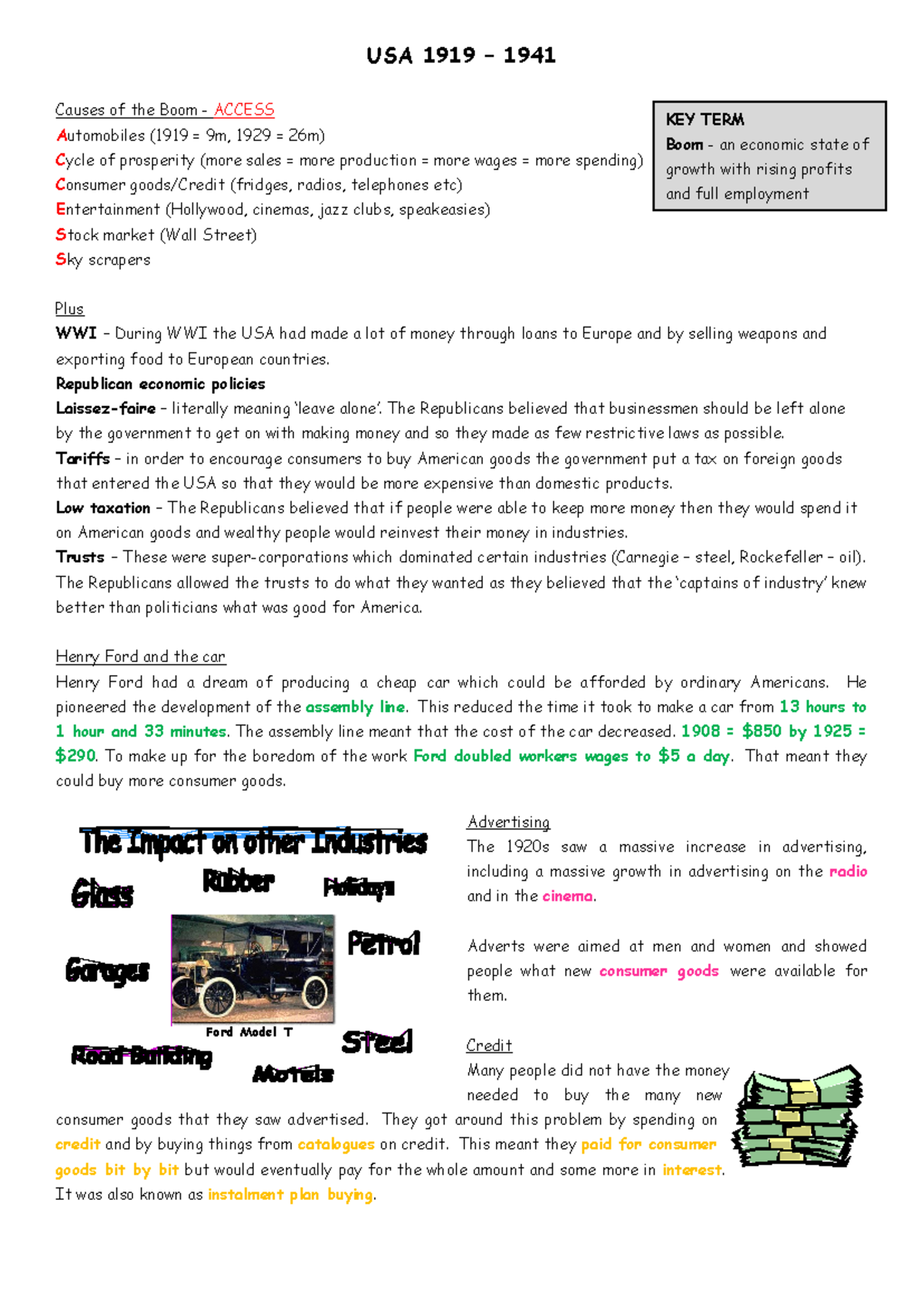 USA 1919-1941: Economic Boom and Social Changes Revision Notes - Studocu