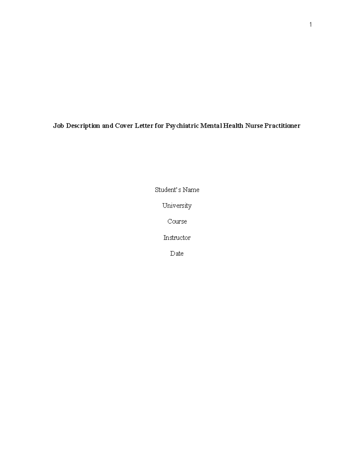 Job Description and Cover Letter - The PMHNP is one specialty of ...