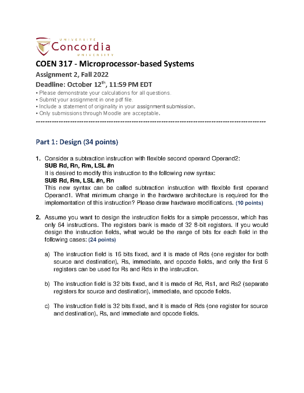 Coen317 Assignment 2 - COEN 317 - Microprocessor-based Systems Assignment 2, Fall 2022 Deadline ...