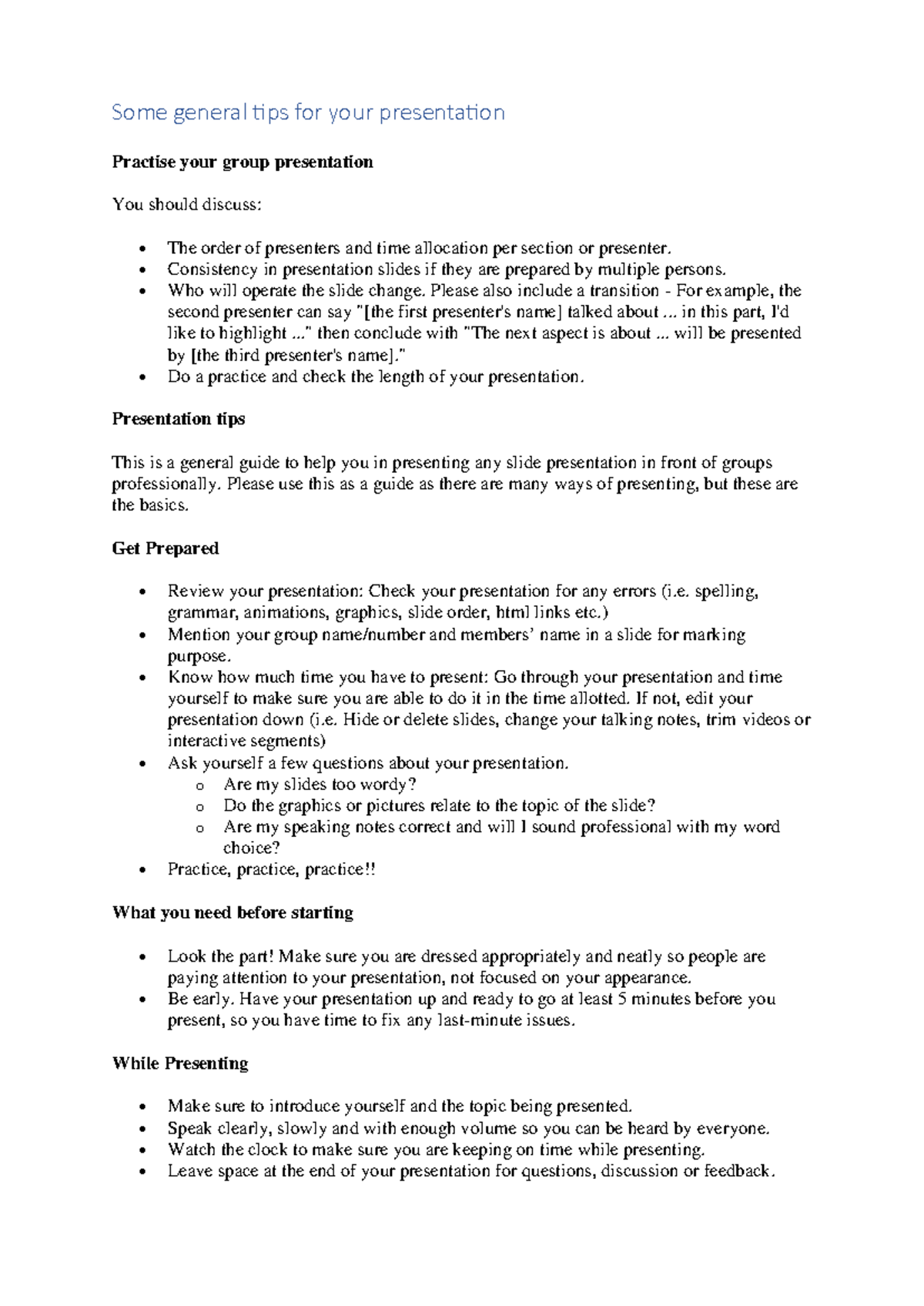 AGRC1012 Essential Tips for Effective Group Presentations - Studocu