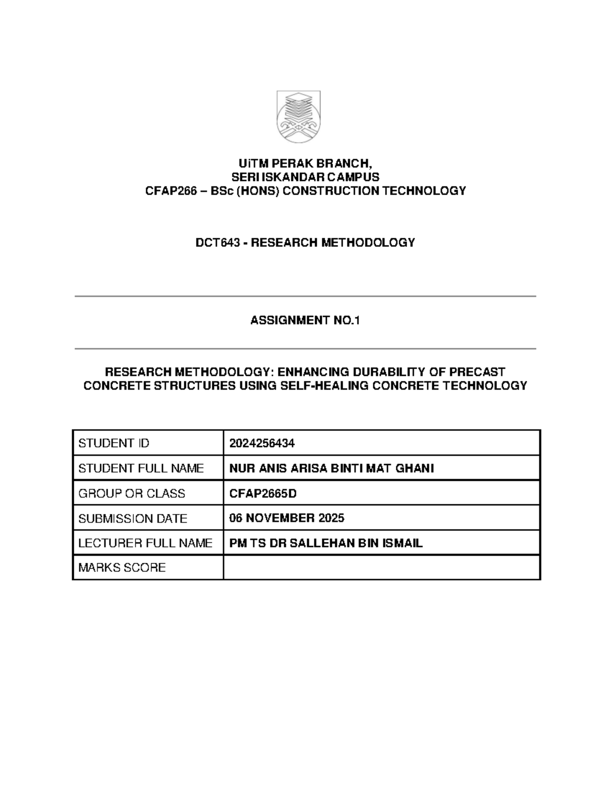 DCT643 Research Methodology: Enhancing Durability of Precast Concrete ...