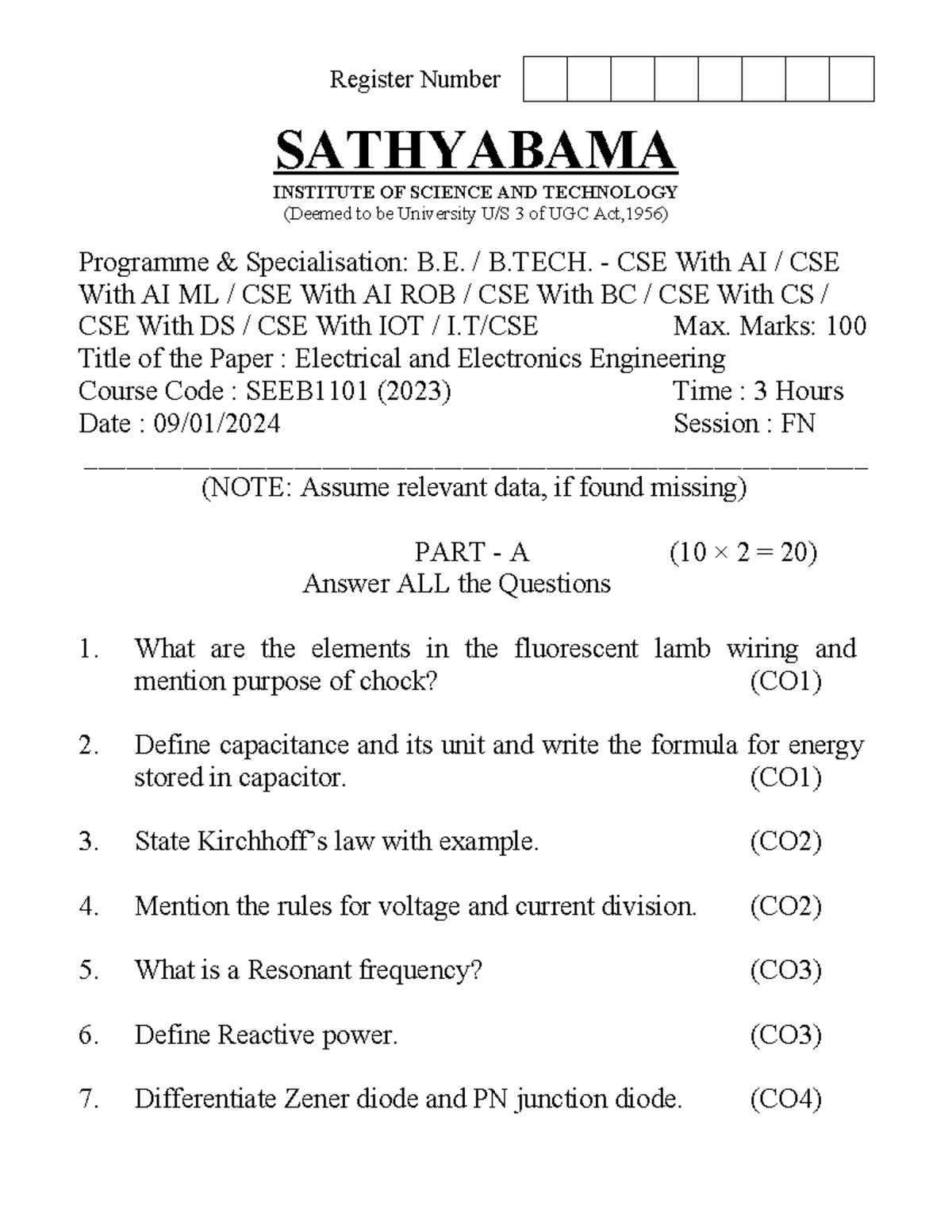 QP2 - SEEB1101 - Electrical & Electronics Engineering Exam (2023) - Studocu