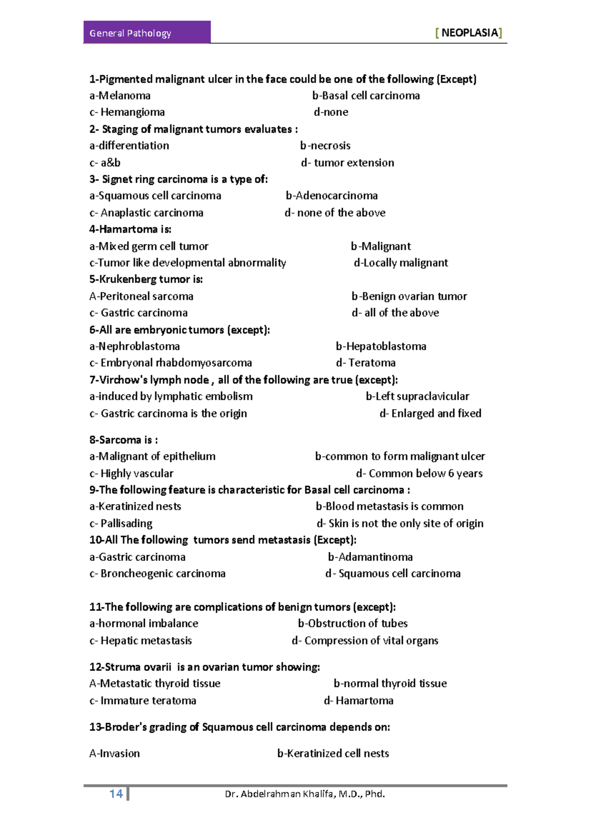 General Pathology MCQs - Neoplasia Focused Exam Review - Studocu