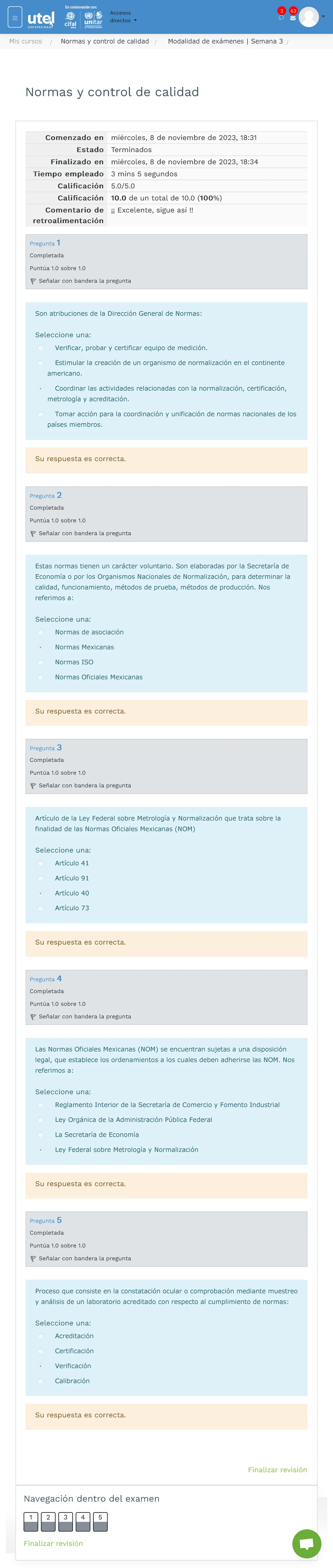 Modalidad de Exámenes - Semana 5 - Normas y Control de Calidad - Studocu