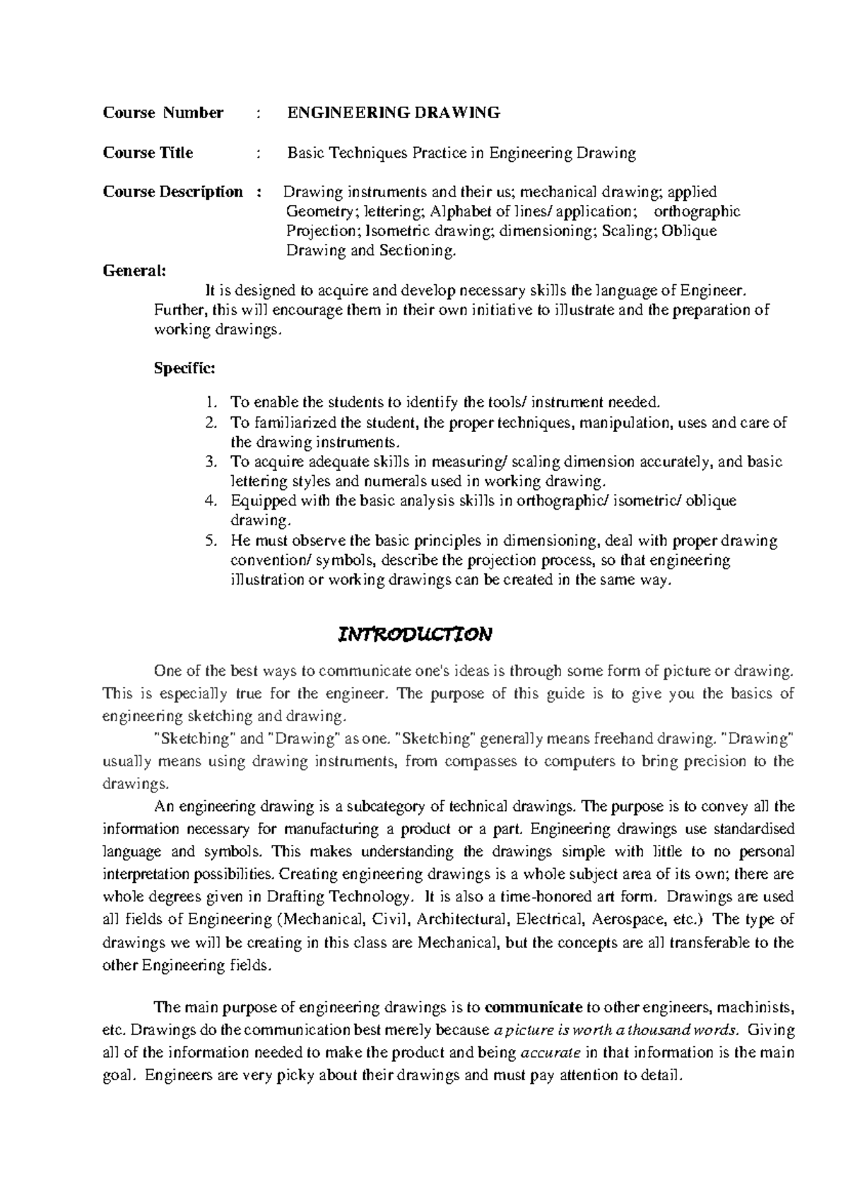 ENGR 101: Basic Techniques in Engineering Drawing Guide - Studocu