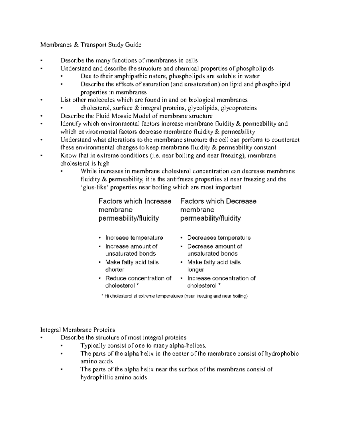Membranes & Transport Study Guide: Structure, Functions, & Fluidity - Studocu