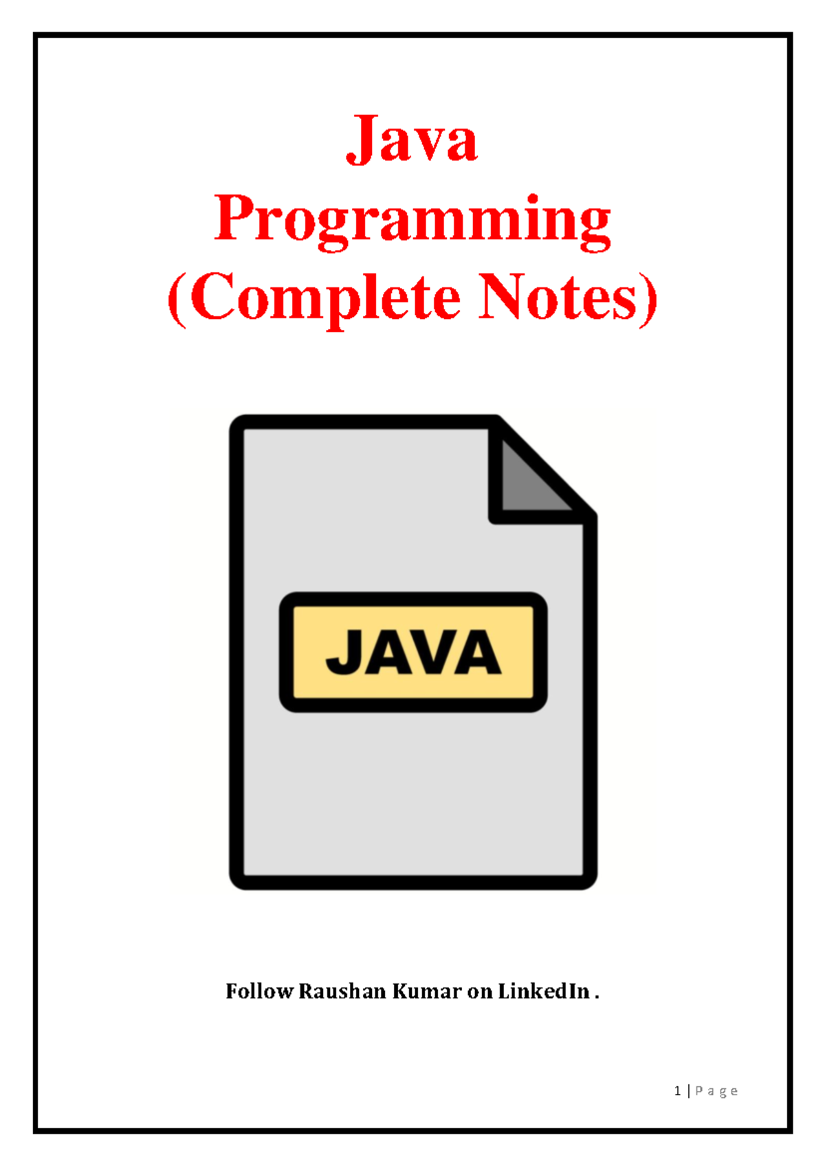 Java Programming (CS101) - Comprehensive Study Notes - Studocu