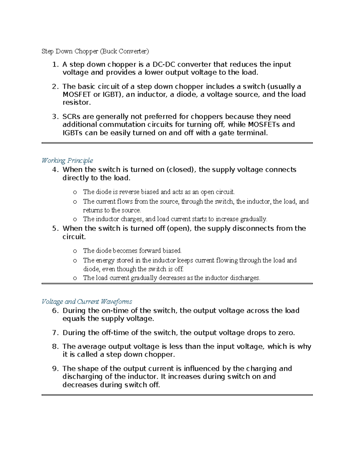 Step Down Chopper (Buck Converter) - Working Principles & Waveforms ...