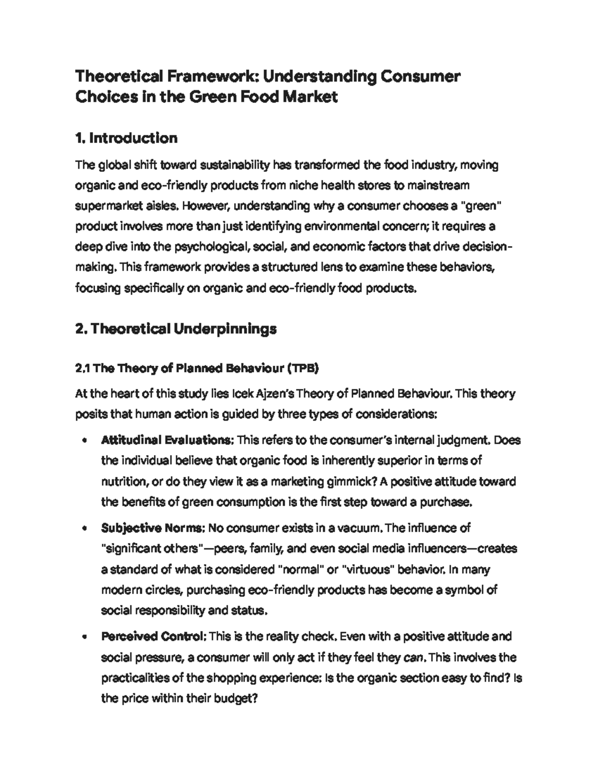 Theoretical Framework: Consumer Choices in Green Food Market (Course ...