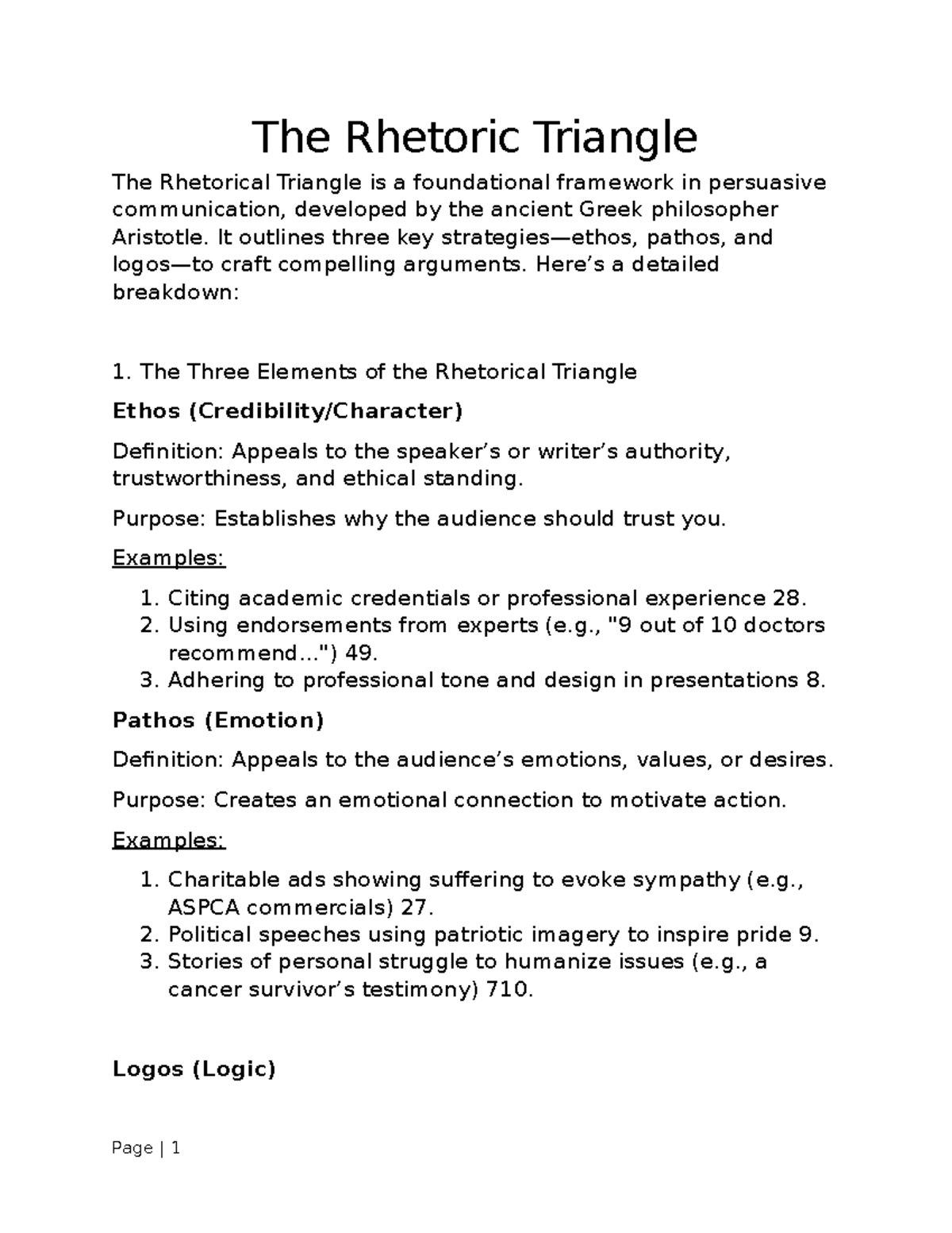 Rhetoric Triangle: Understanding Ethos, Pathos, and Logos - Studocu