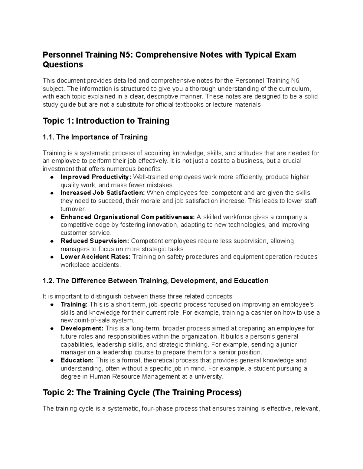 Personnel Training N5: Study Notes & Exam Questions Guide - Studocu