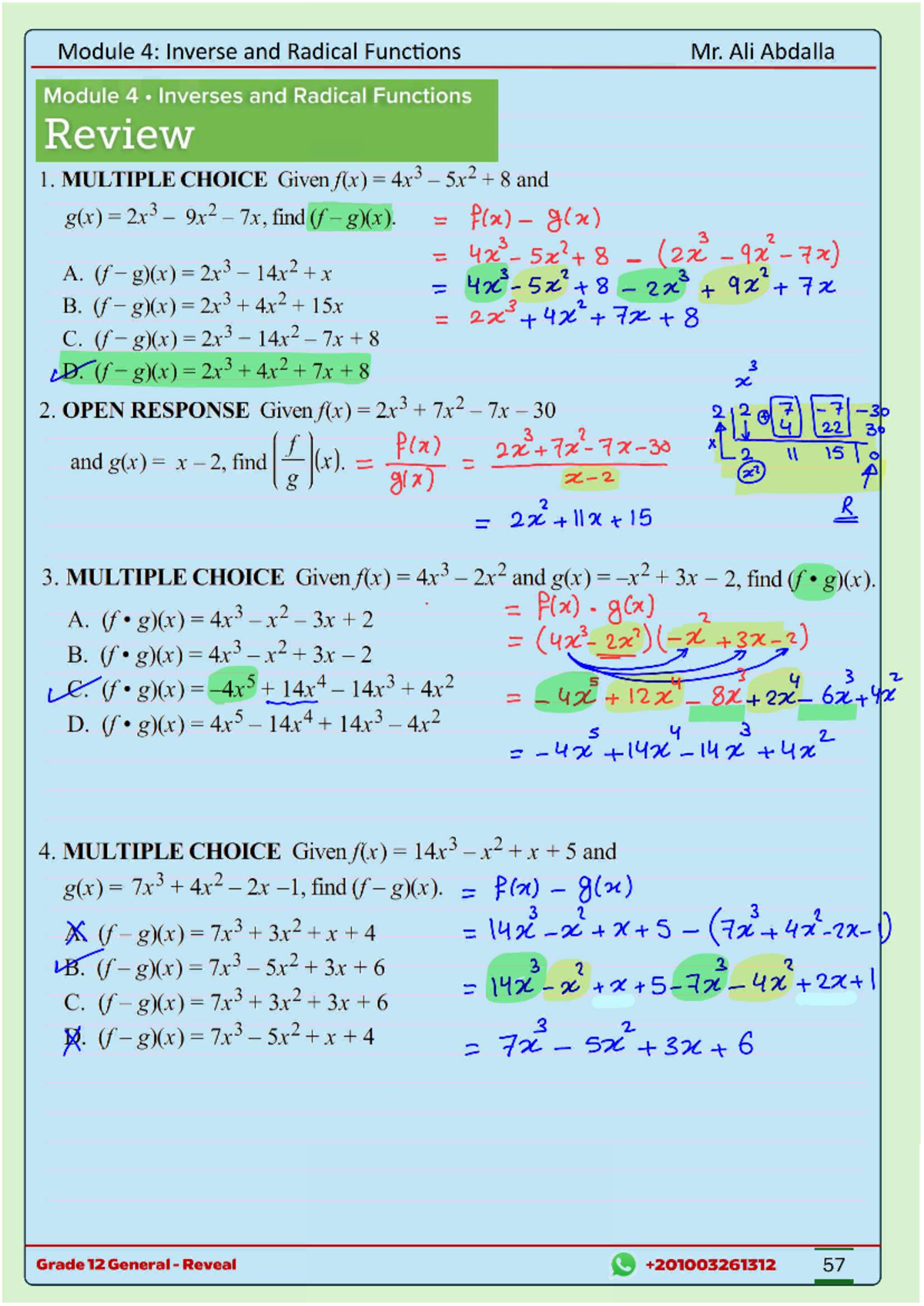 Module 4: Inverse and Radical Functions Review - Grade 12 General - Studocu