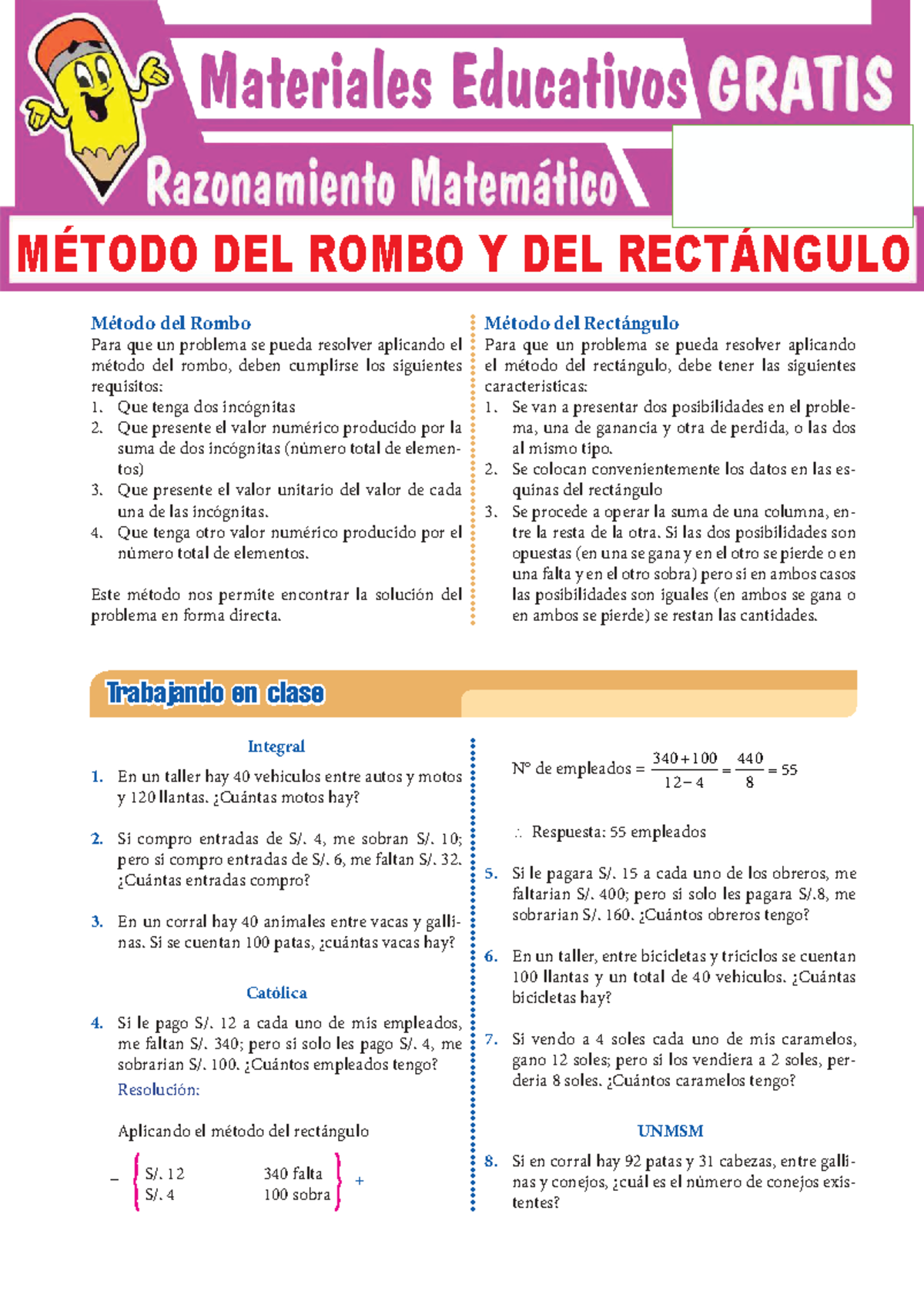 Método del Rombo y Rectángulo para 1er Grado Secundaria - Studocu