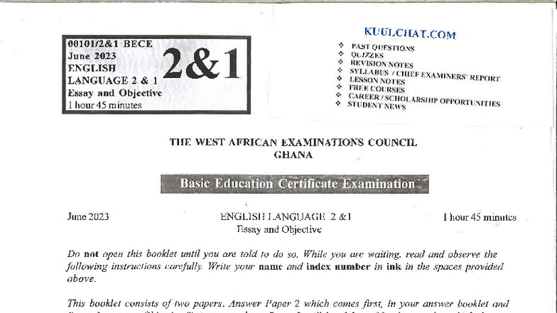 BECE 2023 English Language Past Questions & Revision Notes - Studocu