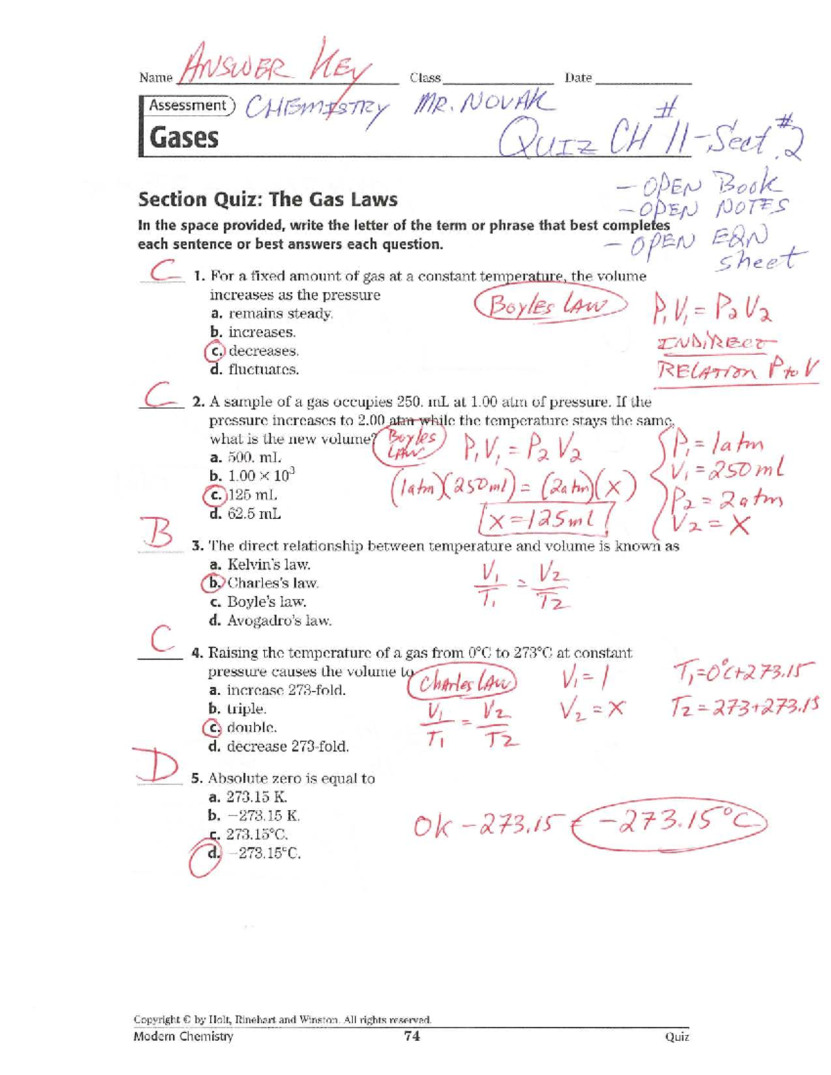 CHEM 101 Gases Quiz: The Gas Laws Notes & Answer Key - Studocu