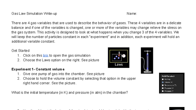 Gas Law Simulation: Exploring 4 Variables in Gases - Studocu